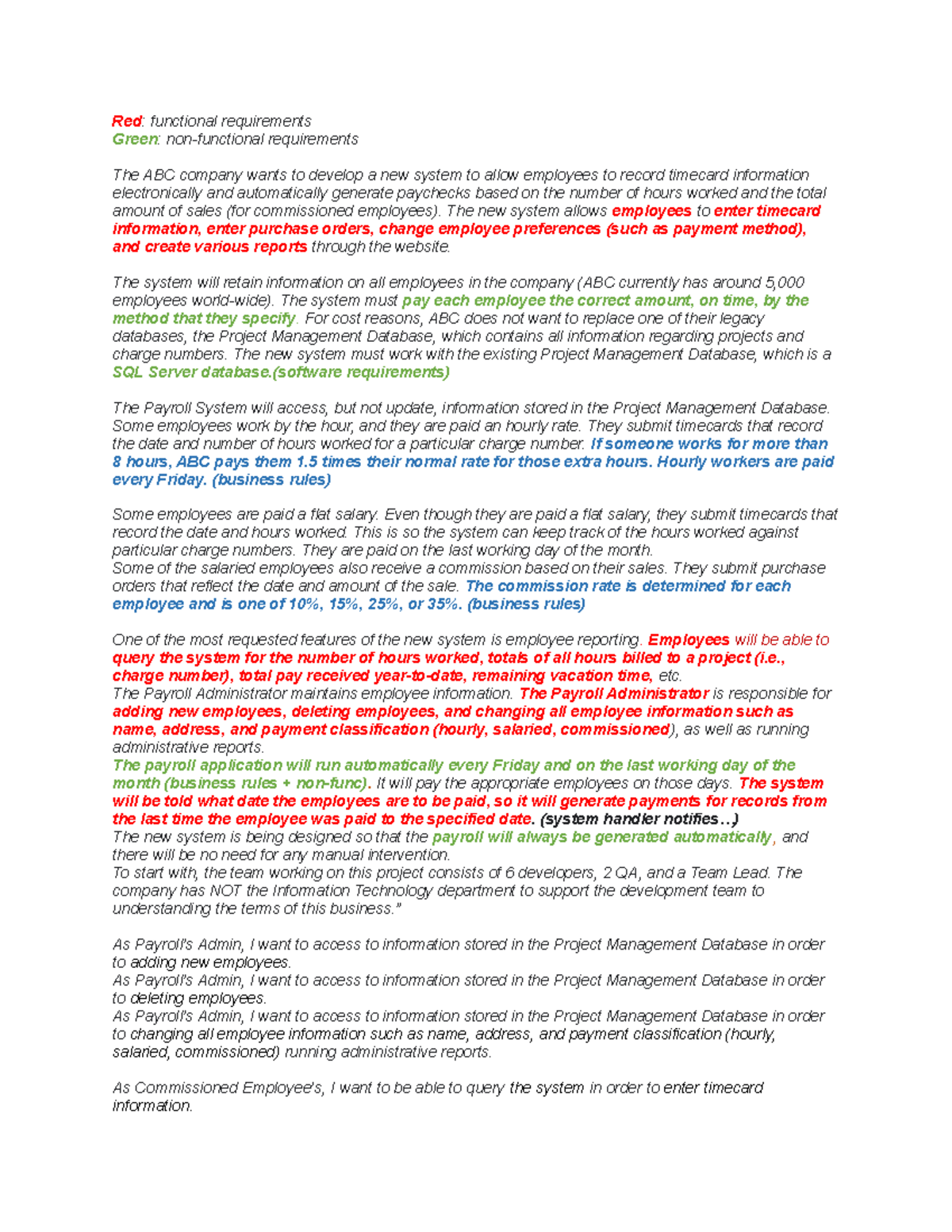 SWE đ biết đề gì - aaaa - Red: functional requirements Green: non ...