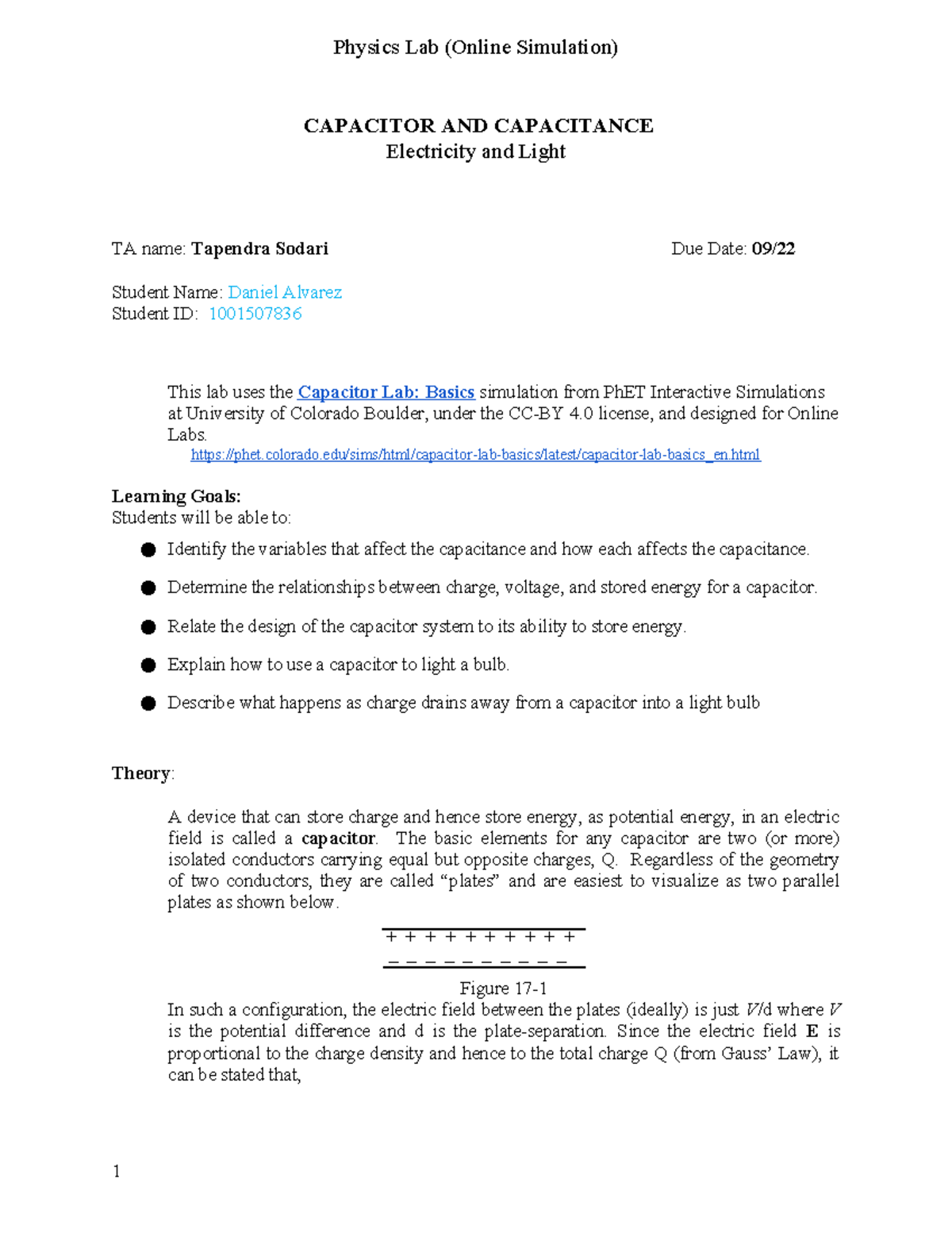 02-Capacitor Online - Summary General College Physics I - CAPACITOR AND ...