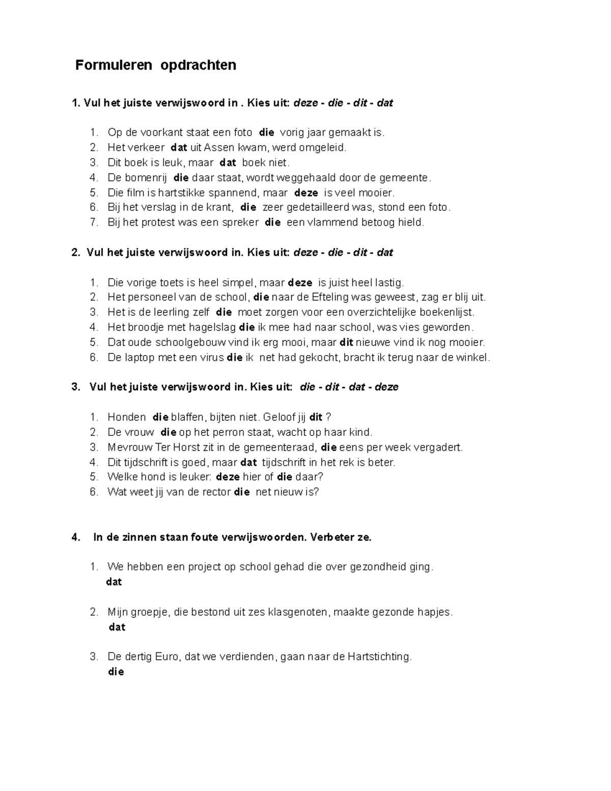TW3 Formuleren opdrachten om in te vullen - Formuleren opdrachten Vul ...
