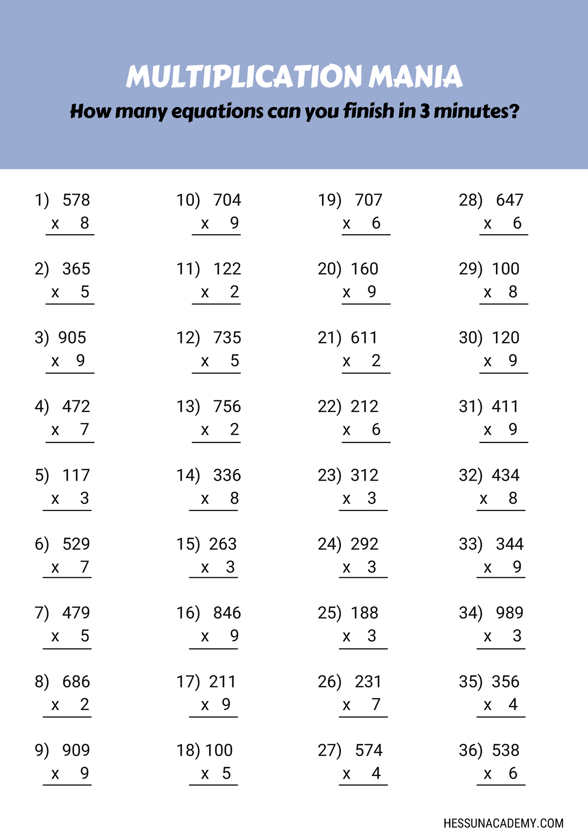 Multiplication Worksheets Bundle Grade 4 - MULTIPLICATION MANIA ...