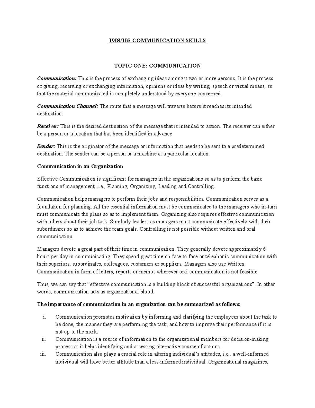 Communication Skills-complete - 1908/105-COMMUNICATION SKILLS TOPIC ONE ...
