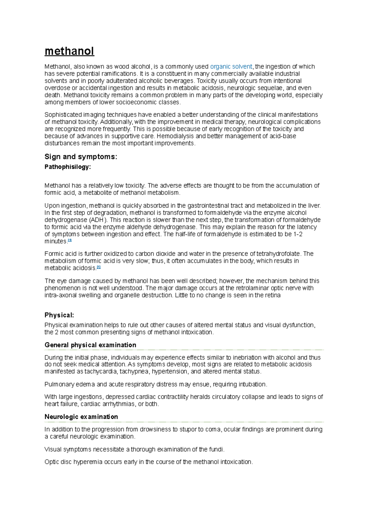 Methanol - clinical toxicology - methanol Methanol, also known as wood ...