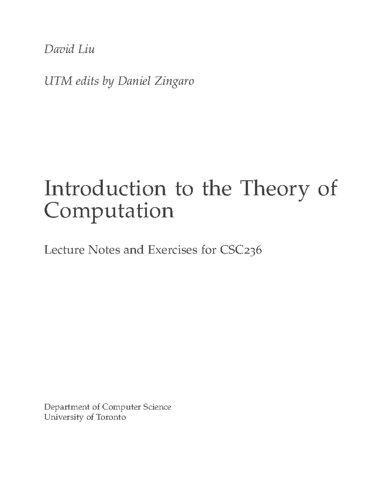 Course Notes David Liu Utm Edits By Daniel Zingaro Introduction To The Theory Of Computation