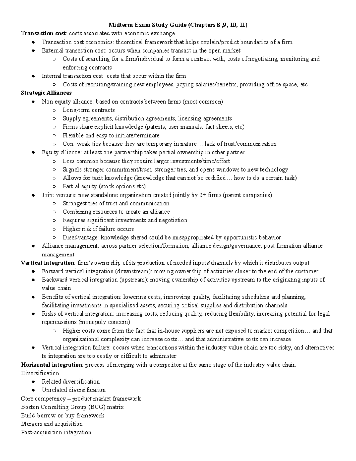 SSM Midterm Study Guide - Midterm Exam Study Guide (Chapters 8 ,9, 10 ...