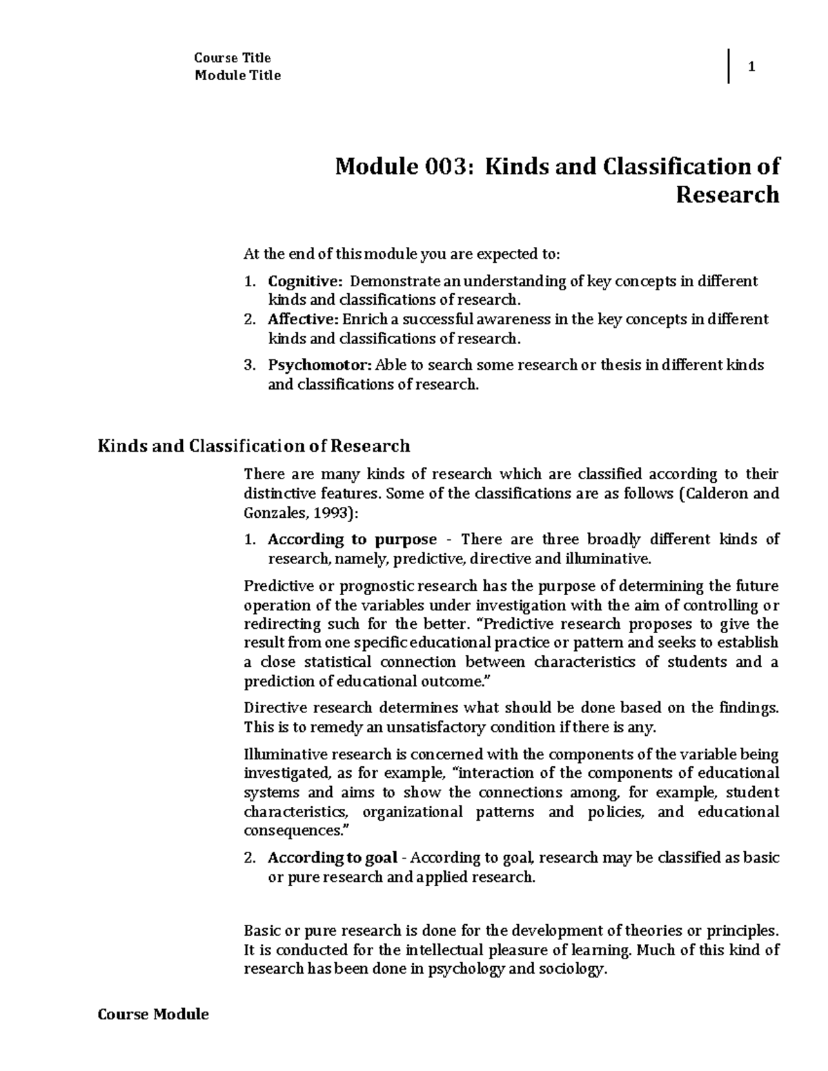 Module 3 Kinds and Classification of Research - Module Title 1 Module ...