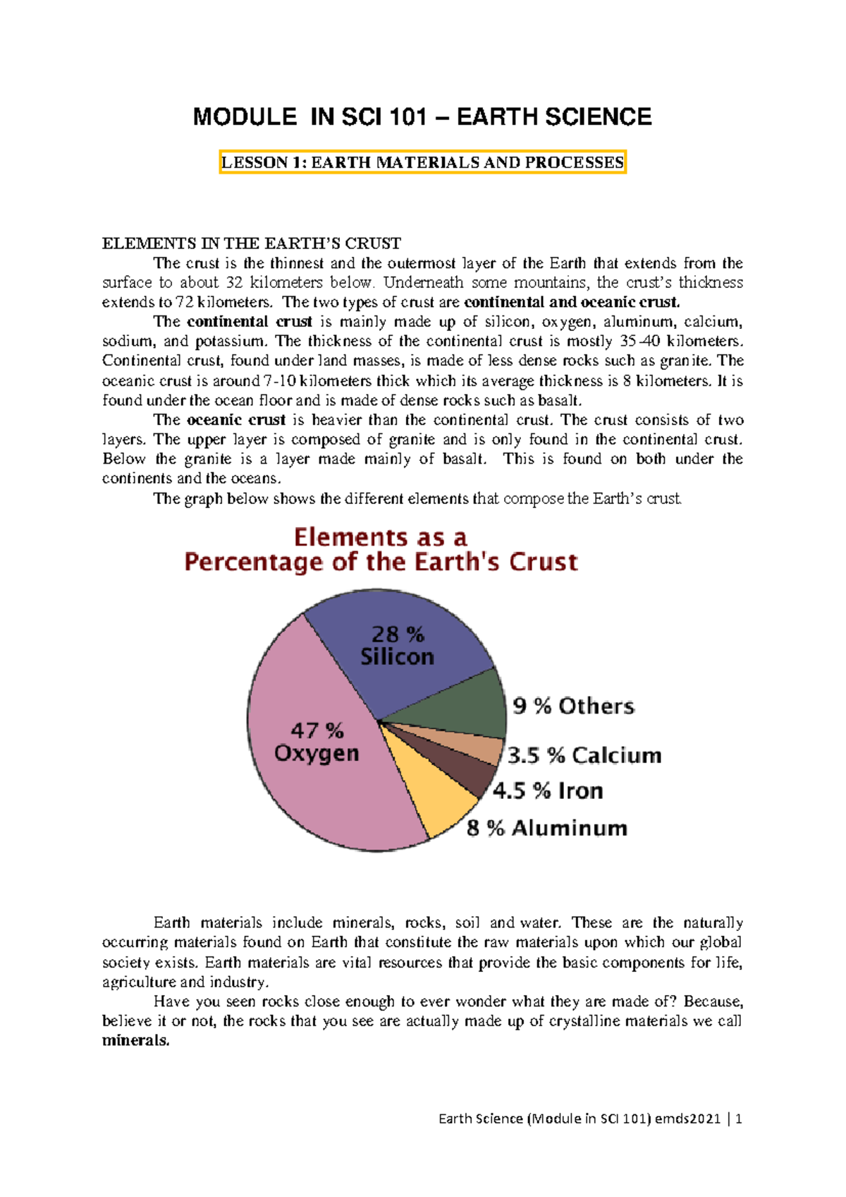 Earth Science SCI 101 - MODULE IN SCI 101 – EARTH SCIENCE LESSON 1 ...