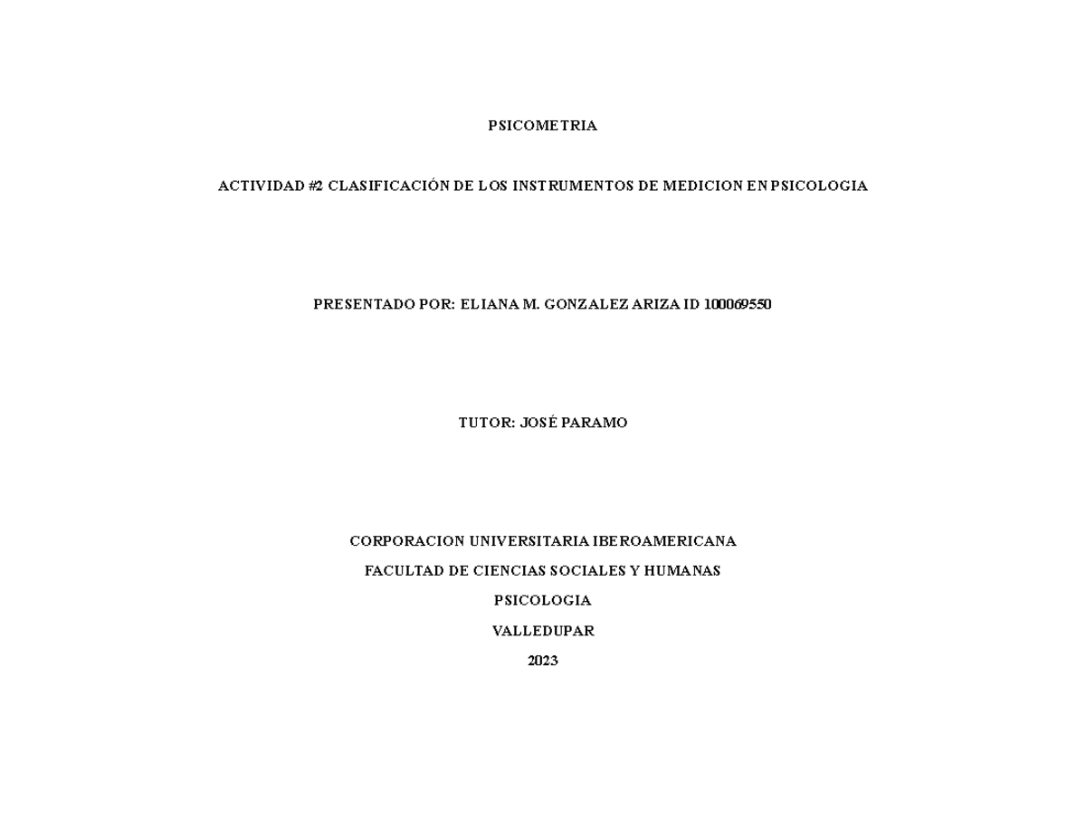 Actividad 2 Clasificacion DE LAS Pruebas Psicologicas - PSICOMETRIA ACTIVIDAD #2 CLASIFICACIÓN ...