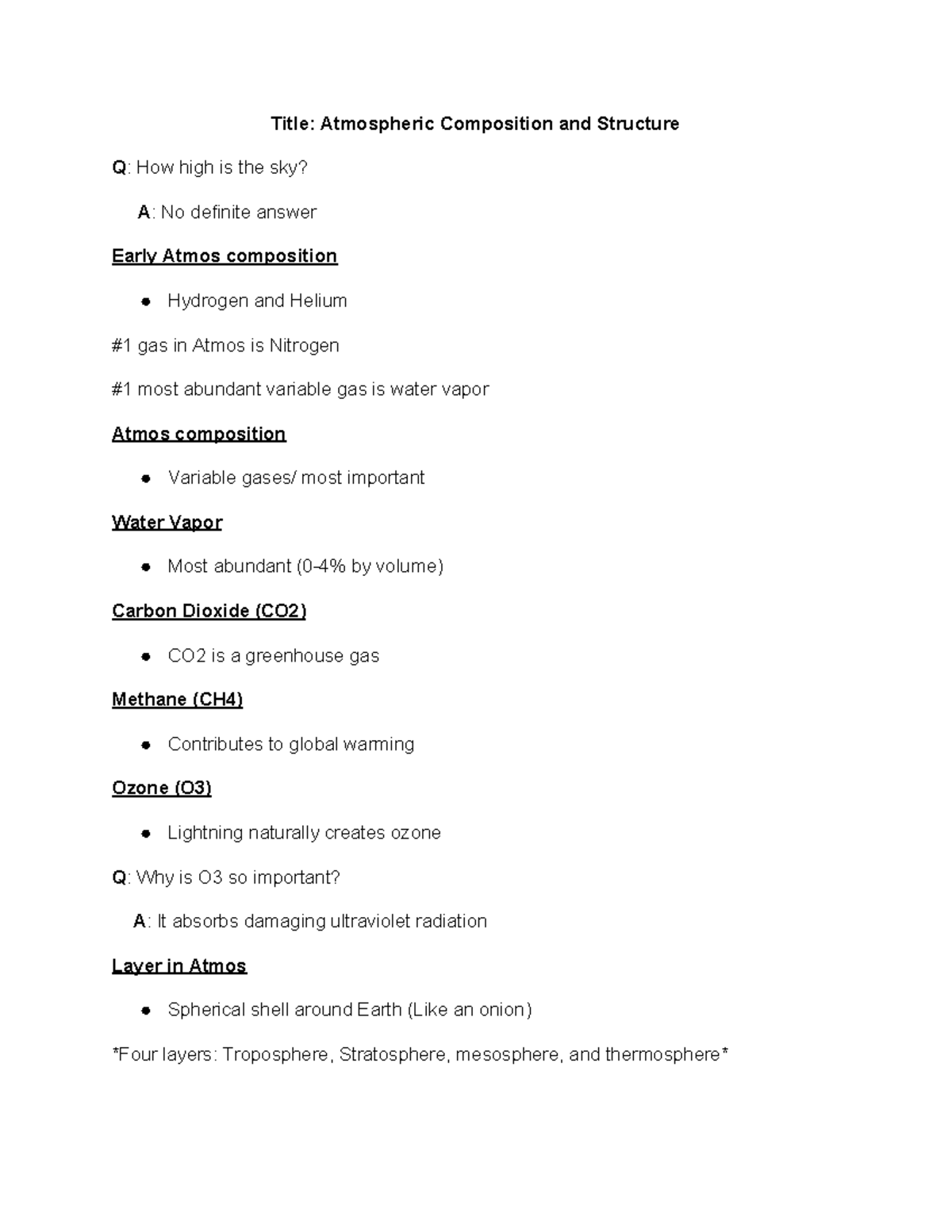 Atmospheric Composition and Structure - Atmos pressure always decreases ...