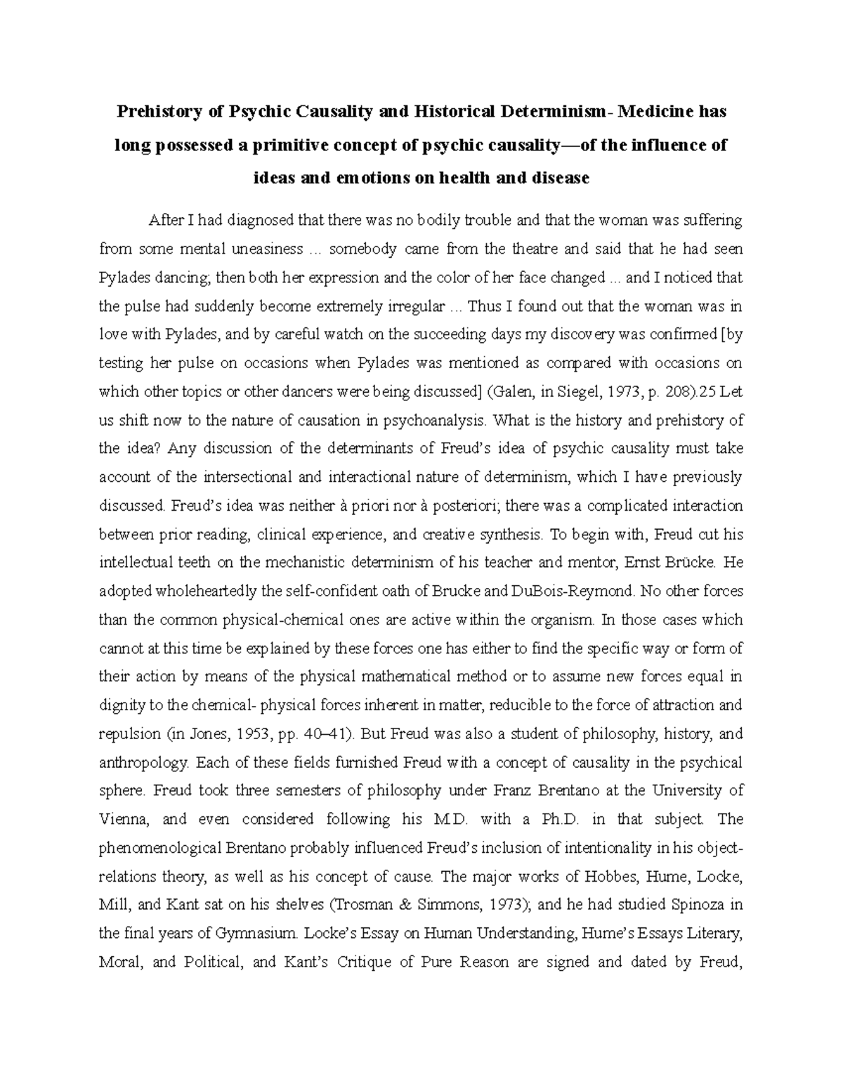Prehistory of Psychic Causality and Historical Determinism ...