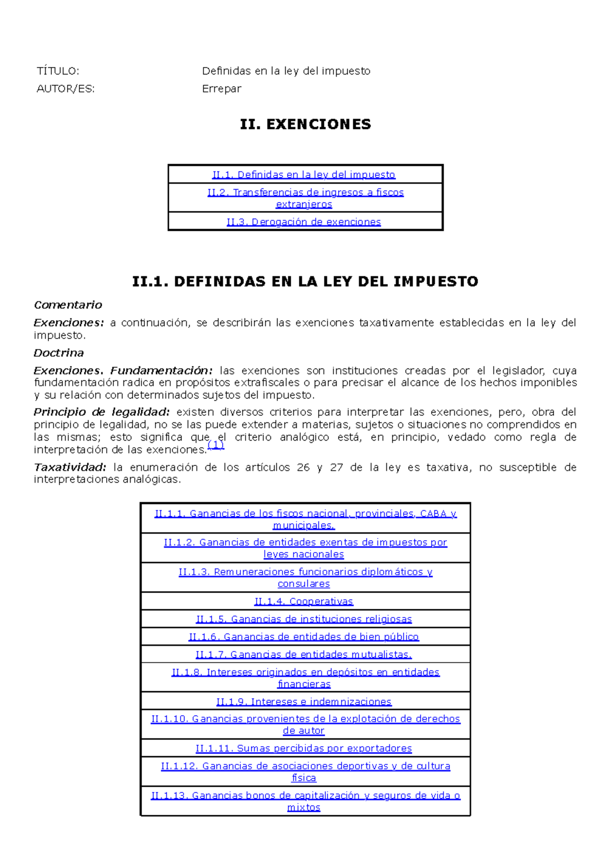 II.1. Exenciones Definidas en el artículo 26 de la ley - TÍTULO ...