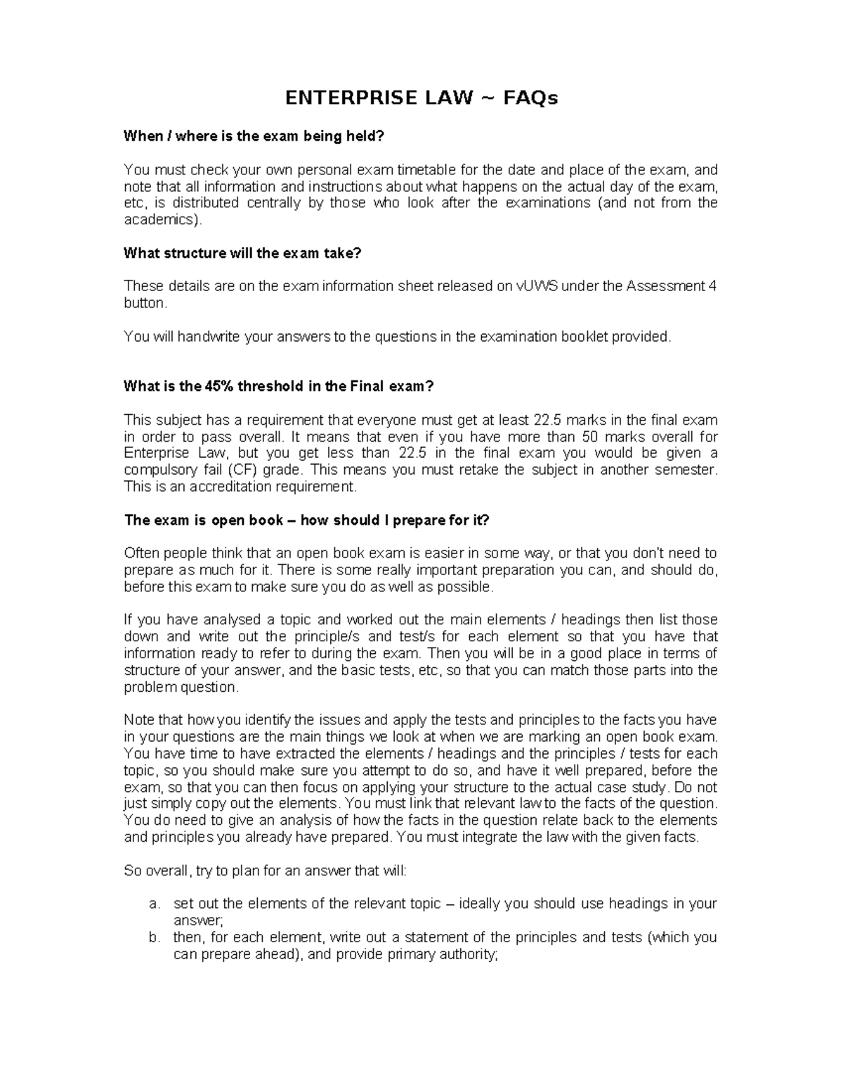 FAQs Aut 2024 - questions may be asked - ENTERPRISE LAW ~ FAQs When ...