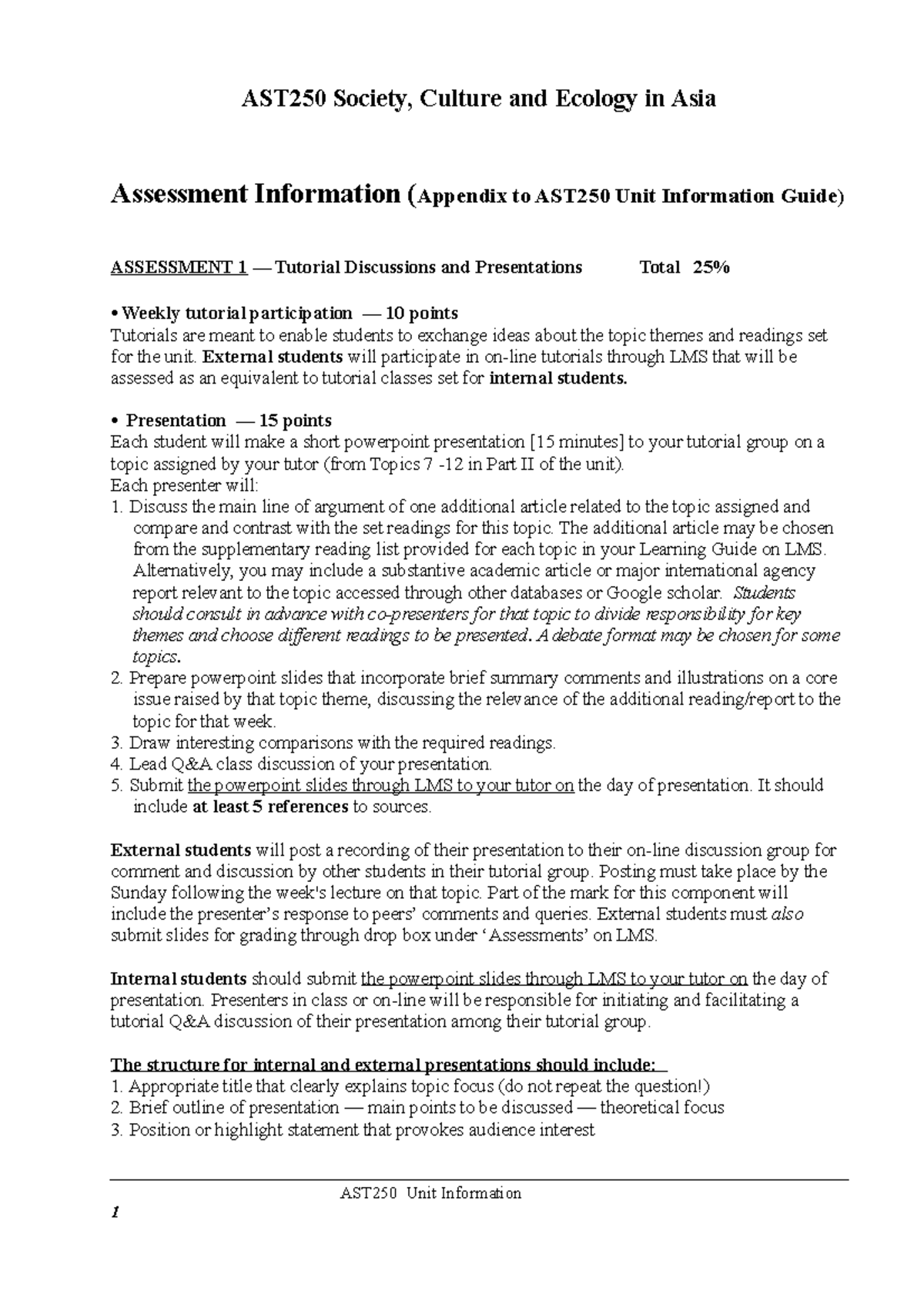 AST250 2021. Assessment. (Unit Info Guide) - AST250 Society, Culture ...