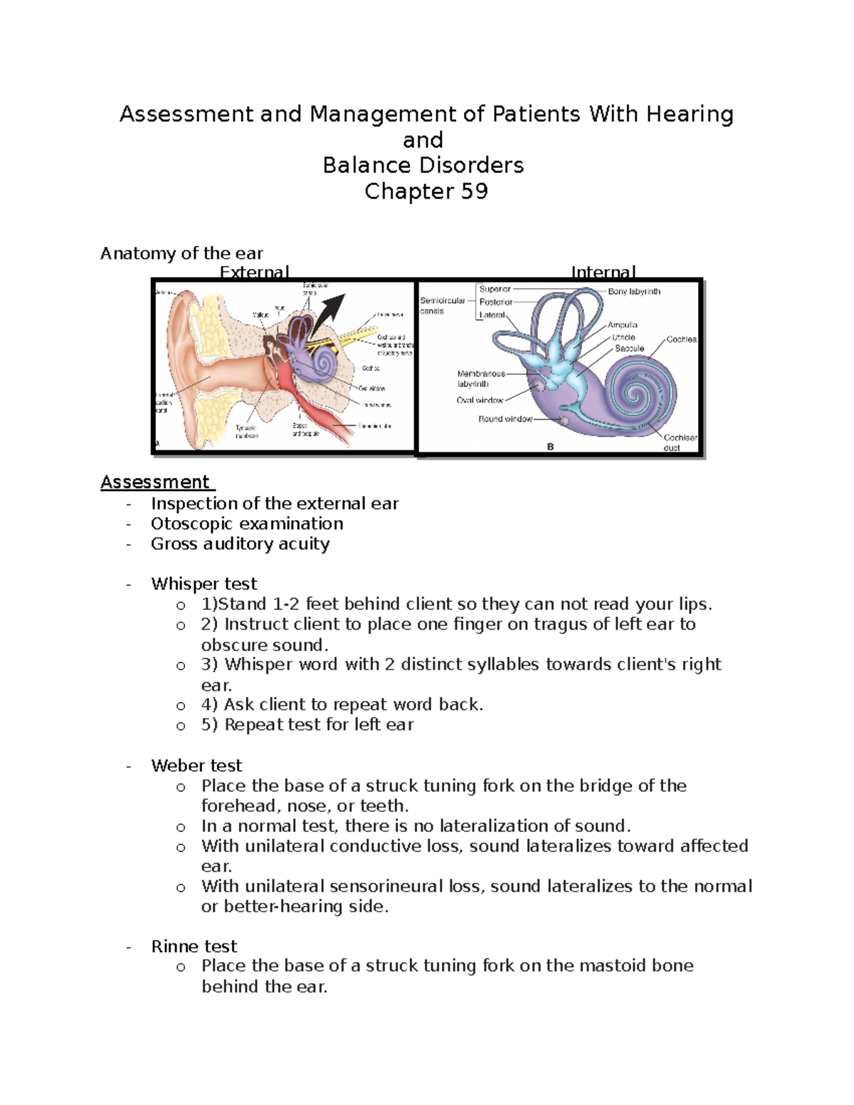 Notes - T4. Manage. of Patients With Hearing and - Assessment and ...