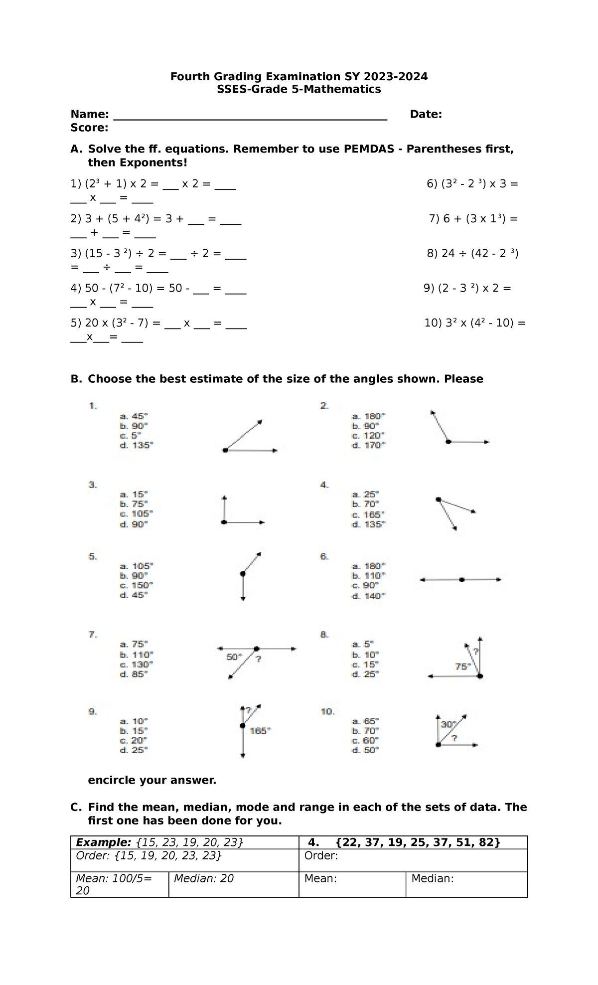 Fourth Grading Examination SY 2023 Math - Fourth Grading Examination SY ...