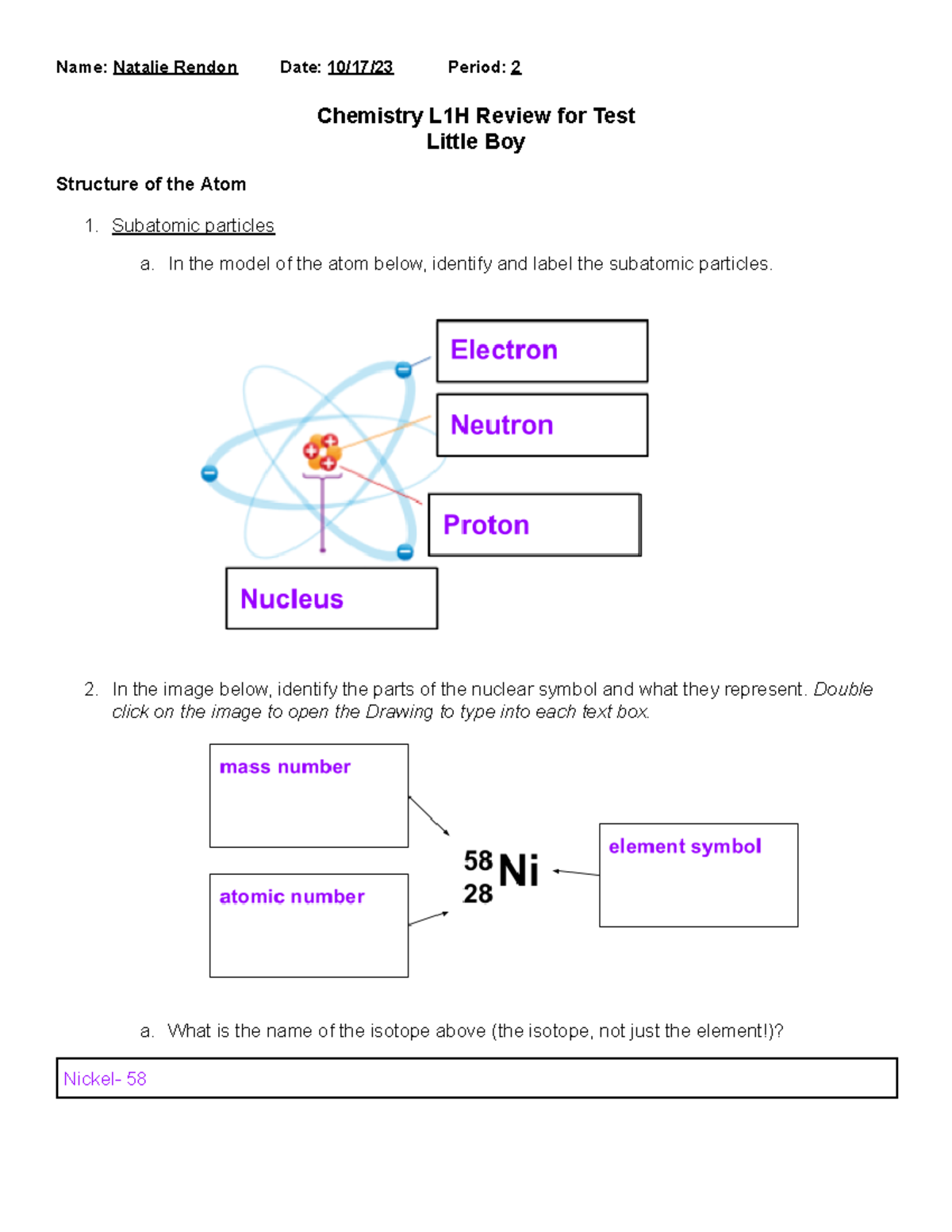 Natalie Rendon - Little Boy - L1 Test Review Guide (Digital) - Name ...