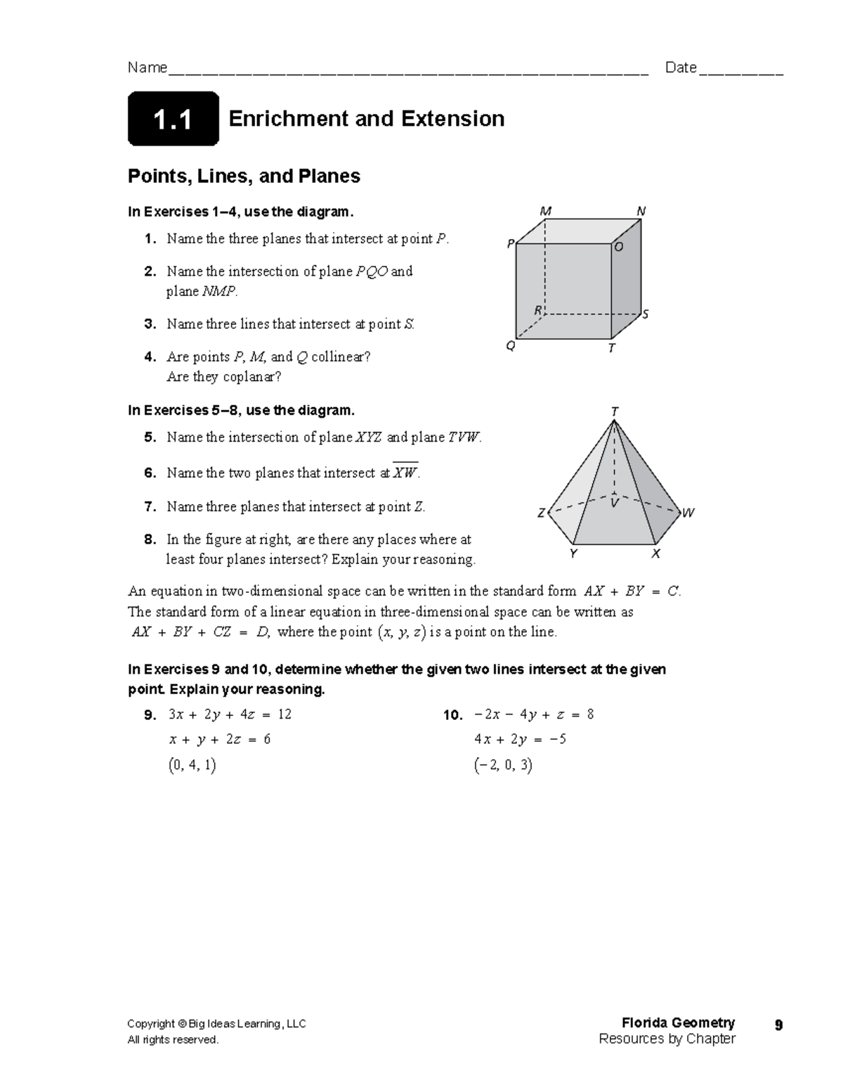 Geo - Unit 1 Enrichment - Practices for Geometry - Copyright © Big ...