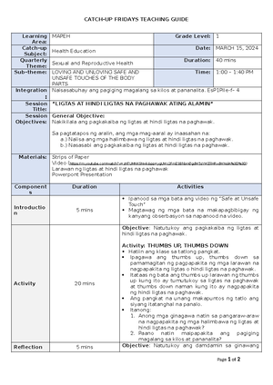 HGP G1 Q3 W3 - hjjj - I. General Overview Catch-up Subject: HGP Grade ...