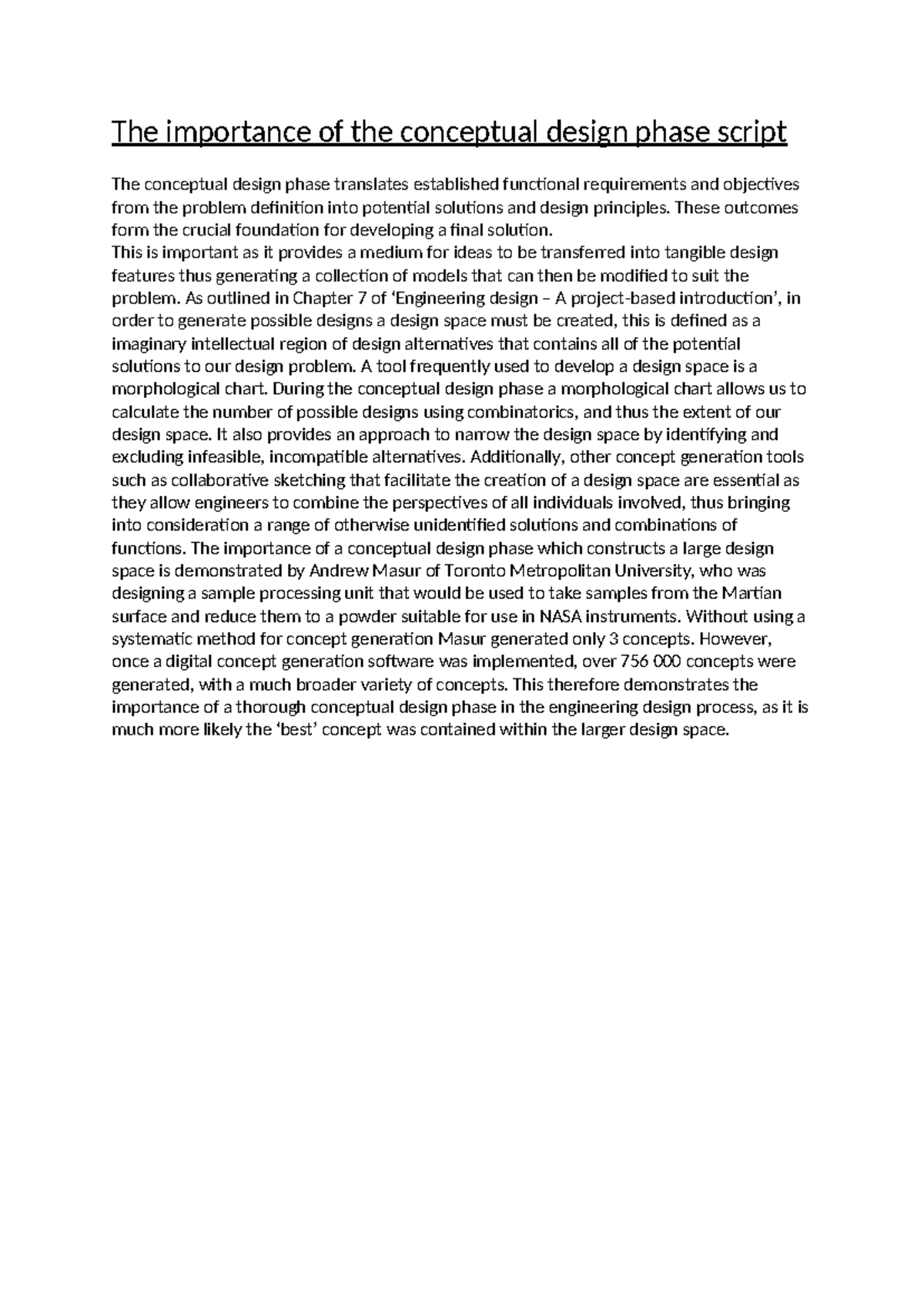 The importance of the conceptual design phase script - These outcomes ...