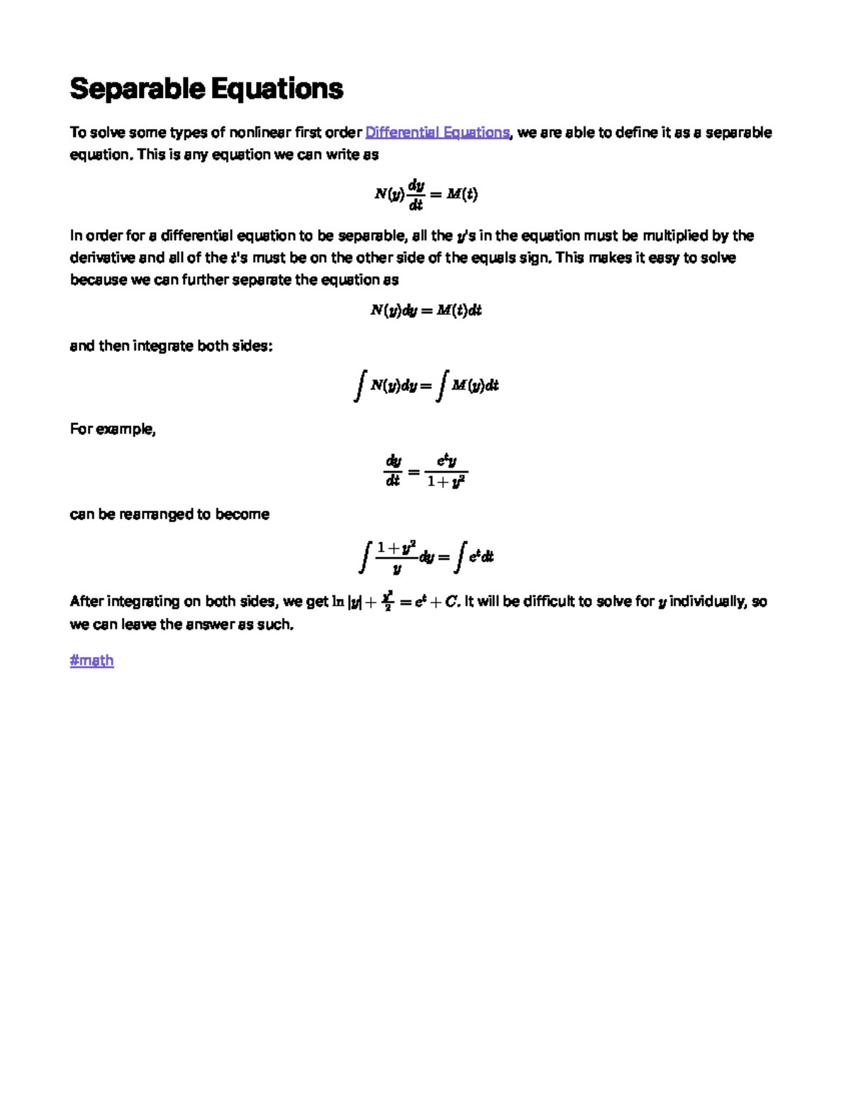 Separable Equations - This is any equation we can write as In order for ...