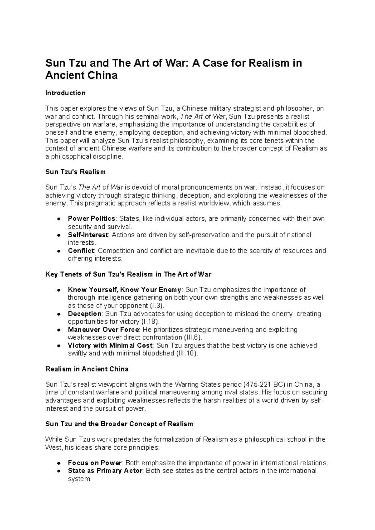 Sun Tzu and The Art of War A Case for Realism in Ancient China - Sun ...