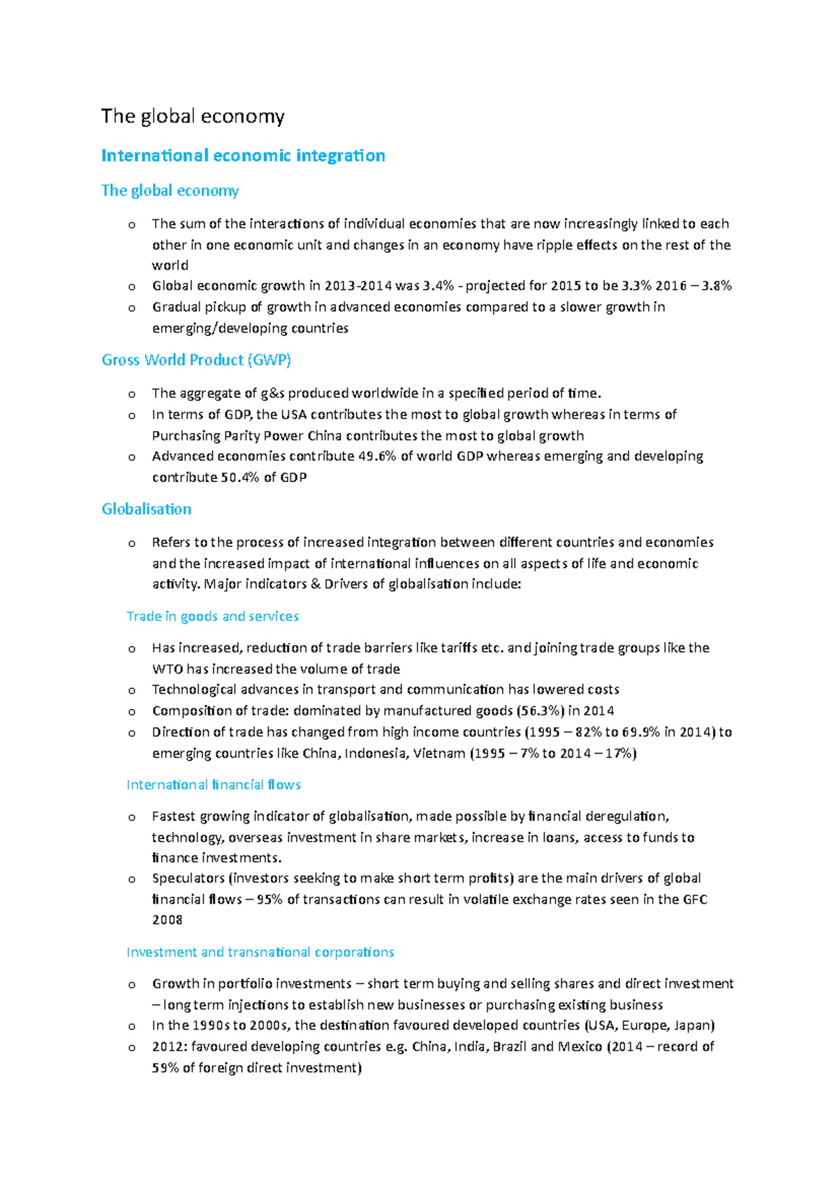 Topic 1 The Global Economy - The global economy International economic ...