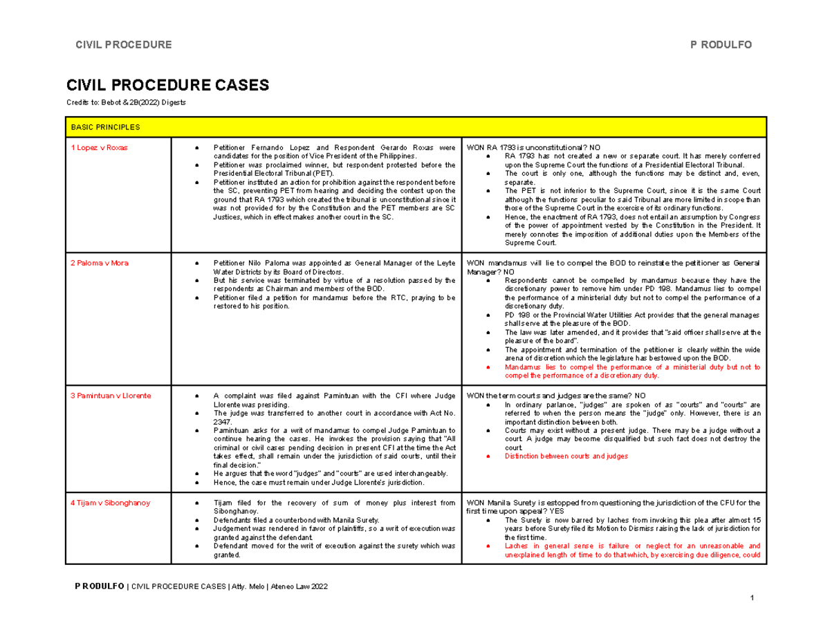 Civpro MELO Case Compilation by - CIVIL PROCEDURE CASES Credits to ...