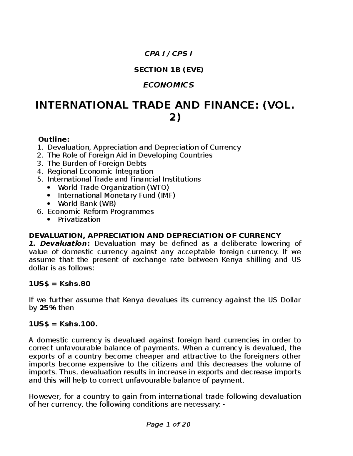 Econ International Trade Vol 2 - CPA I / CPS I SECTION 1B (EVE ...