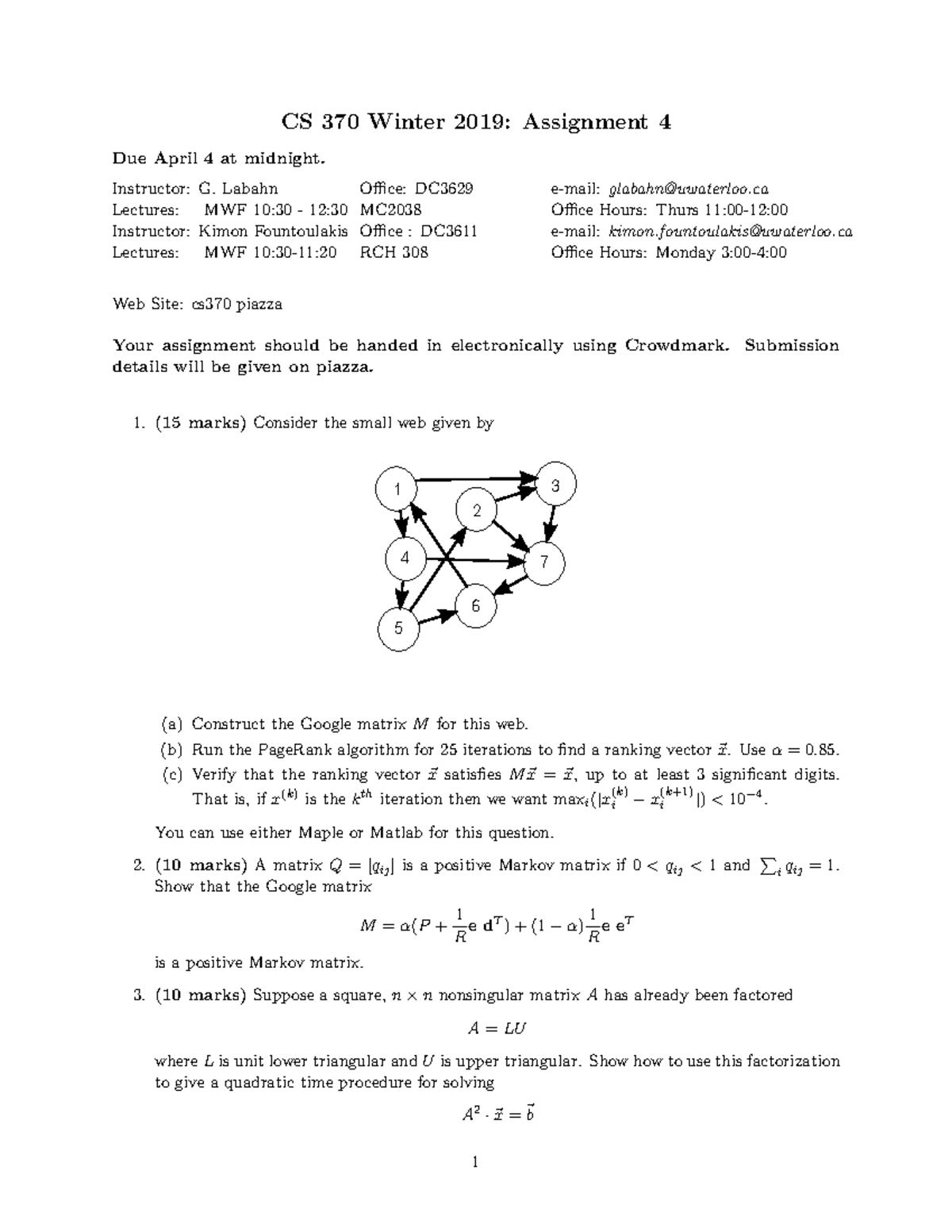 A4 - CS 370 Winter 2019: Assignment 4 Due April 4 at midnight ...