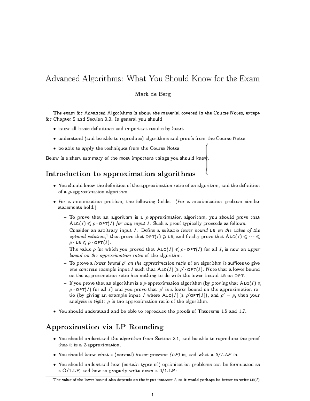 About-exam - about exam - Advanced Algorithms: What You Should Know for the Exam Mark de Berg ...
