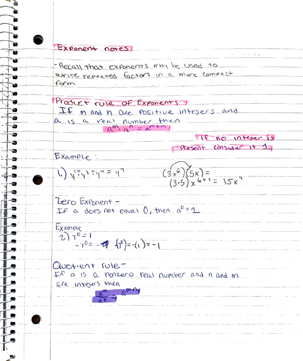 Math exponent notes - there are example questions included - MAT 1033 ...