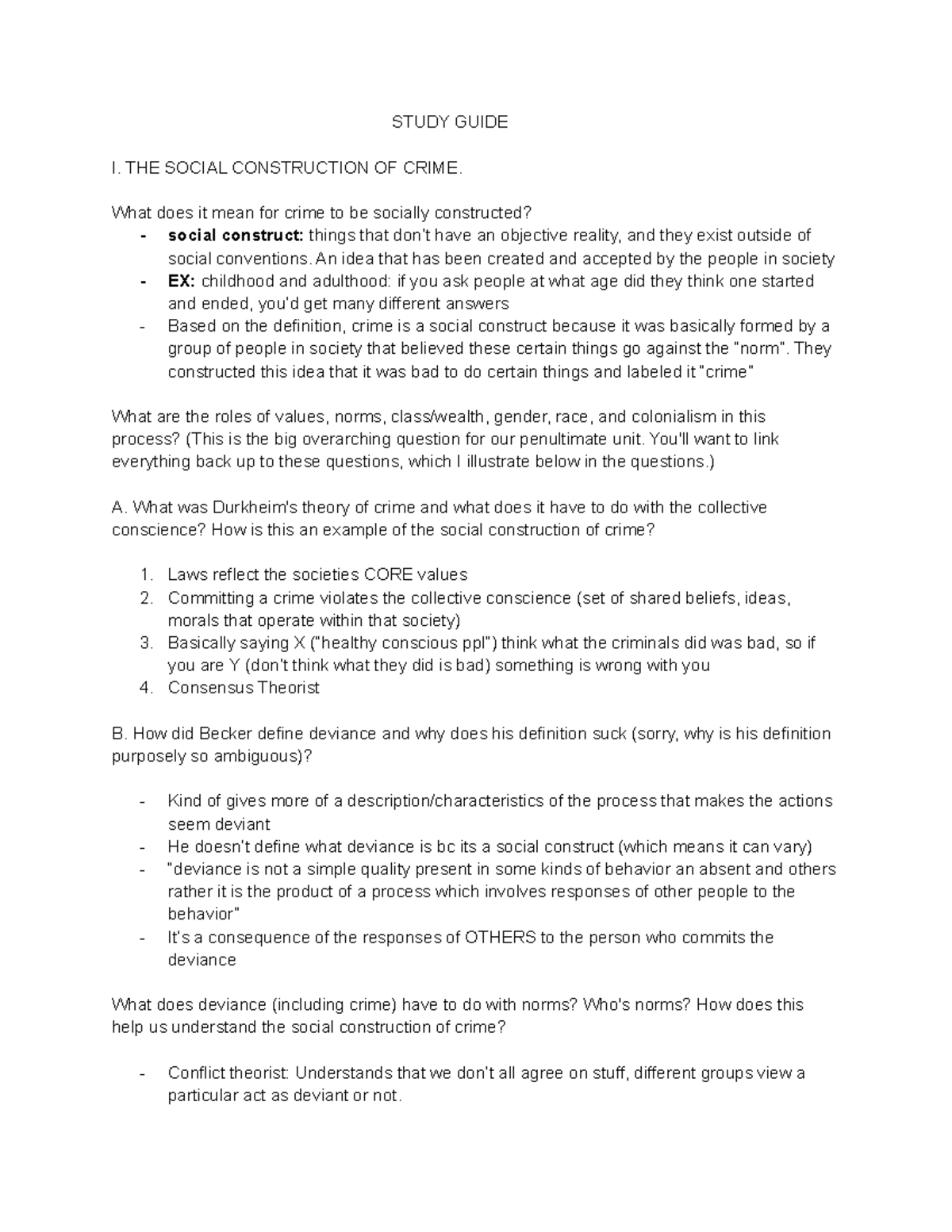 SOC 333 Final Study Guide - STUDY GUIDE I. THE SOCIAL CONSTRUCTION OF ...