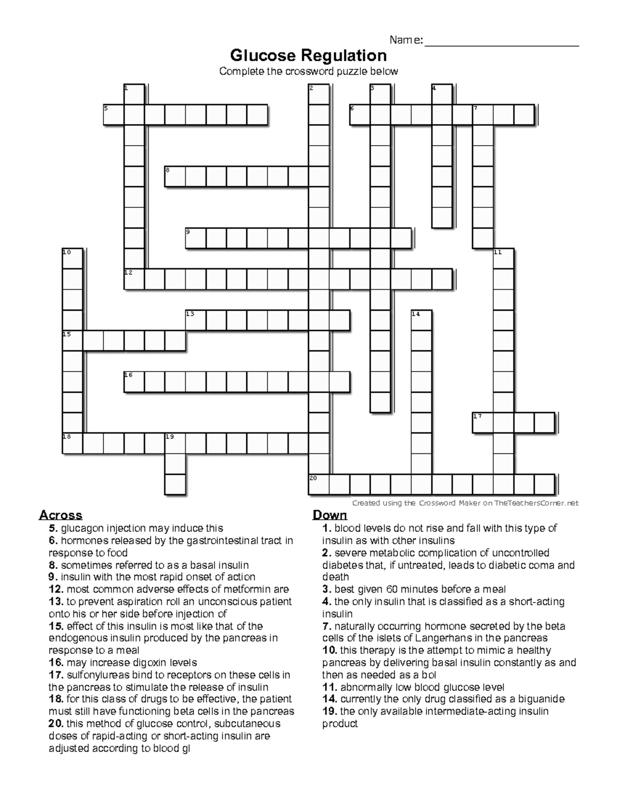 Crossword - Glucose Regulation Complete the crossword puzzle below Name ...
