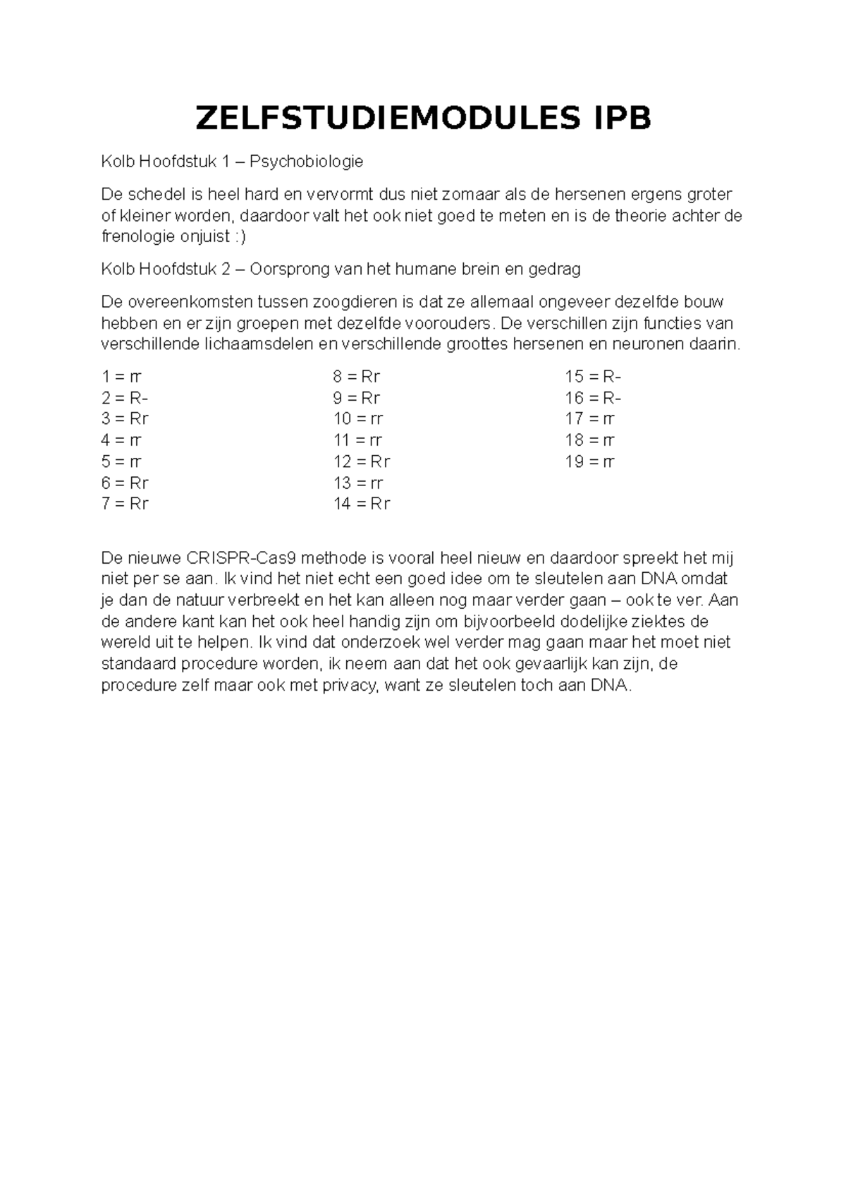 Zelfstudie modules Introductie Psychobiologie 2021-2022 - UvA - Studeersnel