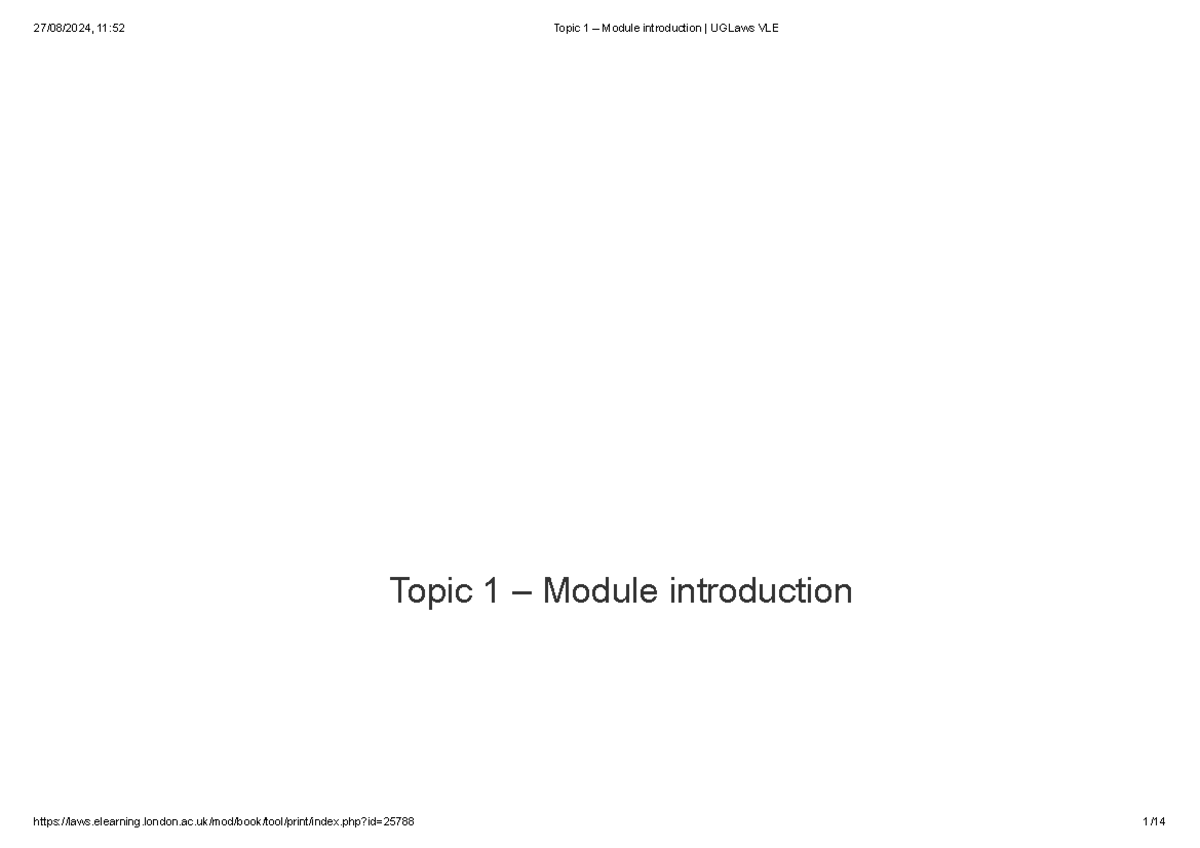 Topic 1 – Module introduction UGLaws VLE - Topic 1 – Module introduction Site: Undergraduate ...