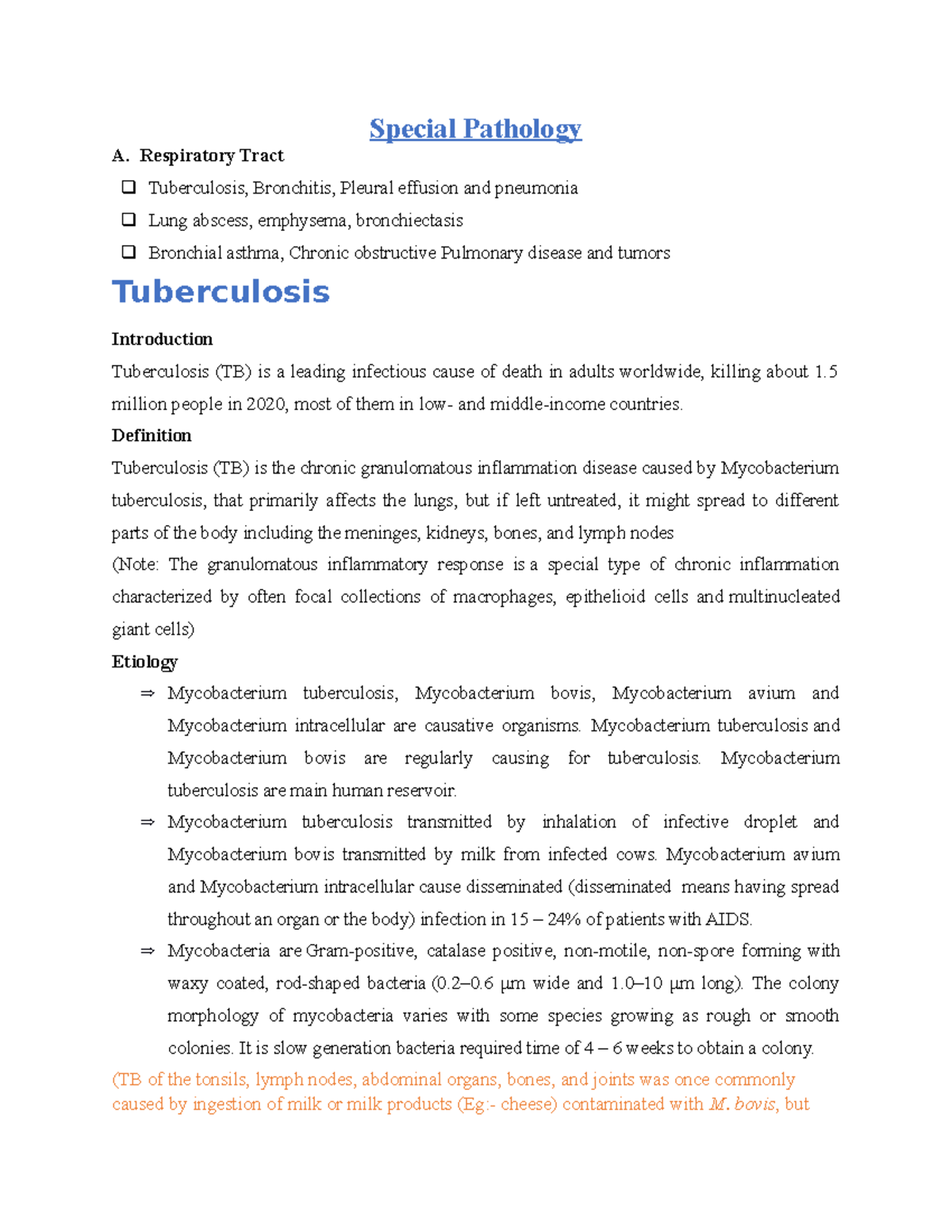 Special Pathology - Respiratory Tract Tuberculosis, Bronchitis, Pleural ...