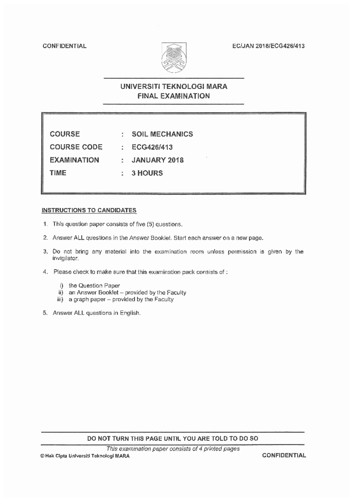 Faculty Civil Engineering 2018 Session 1 - Degree ECG426 413 - Soil ...