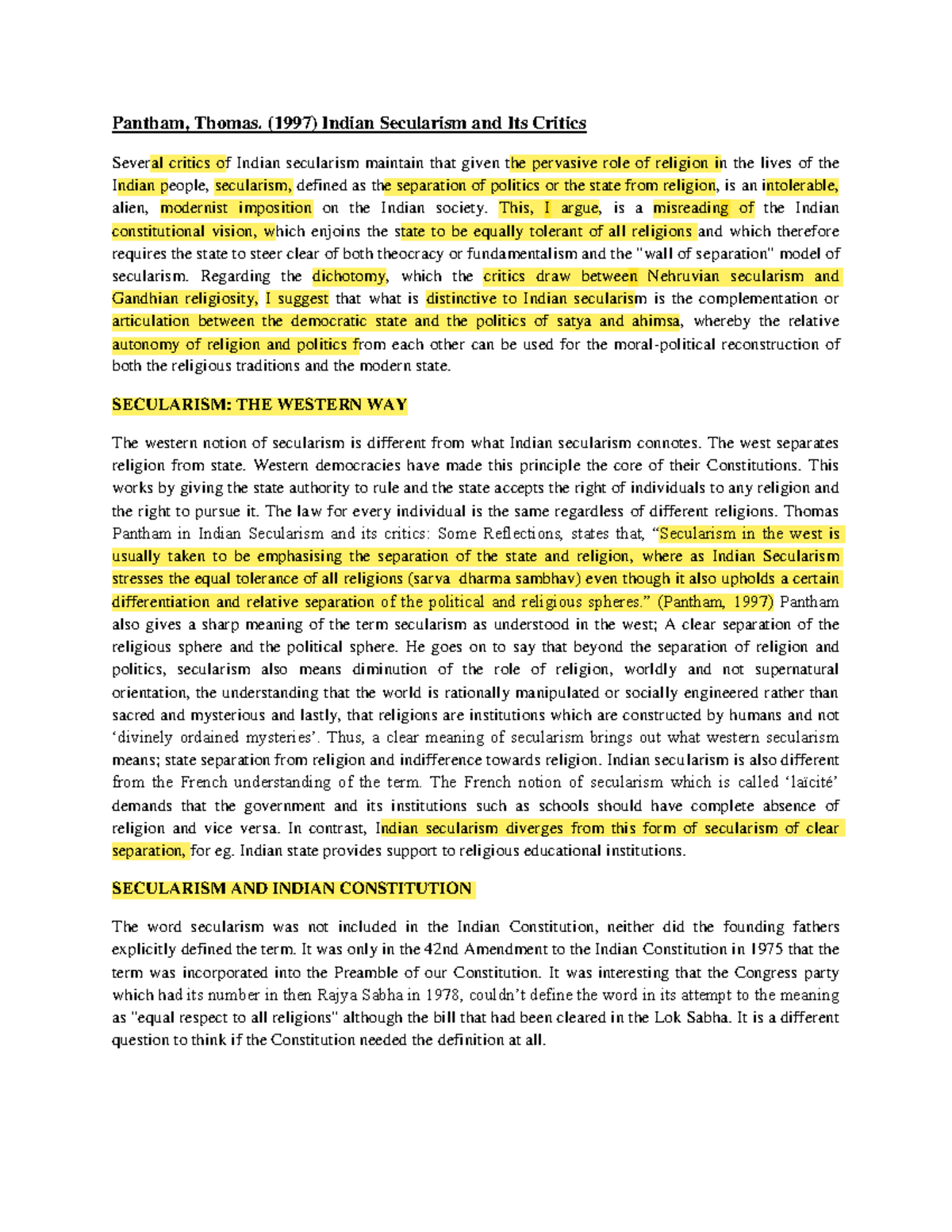 1. Pantham - Secularism and reflection on its critics - Pantham, Thomas ...