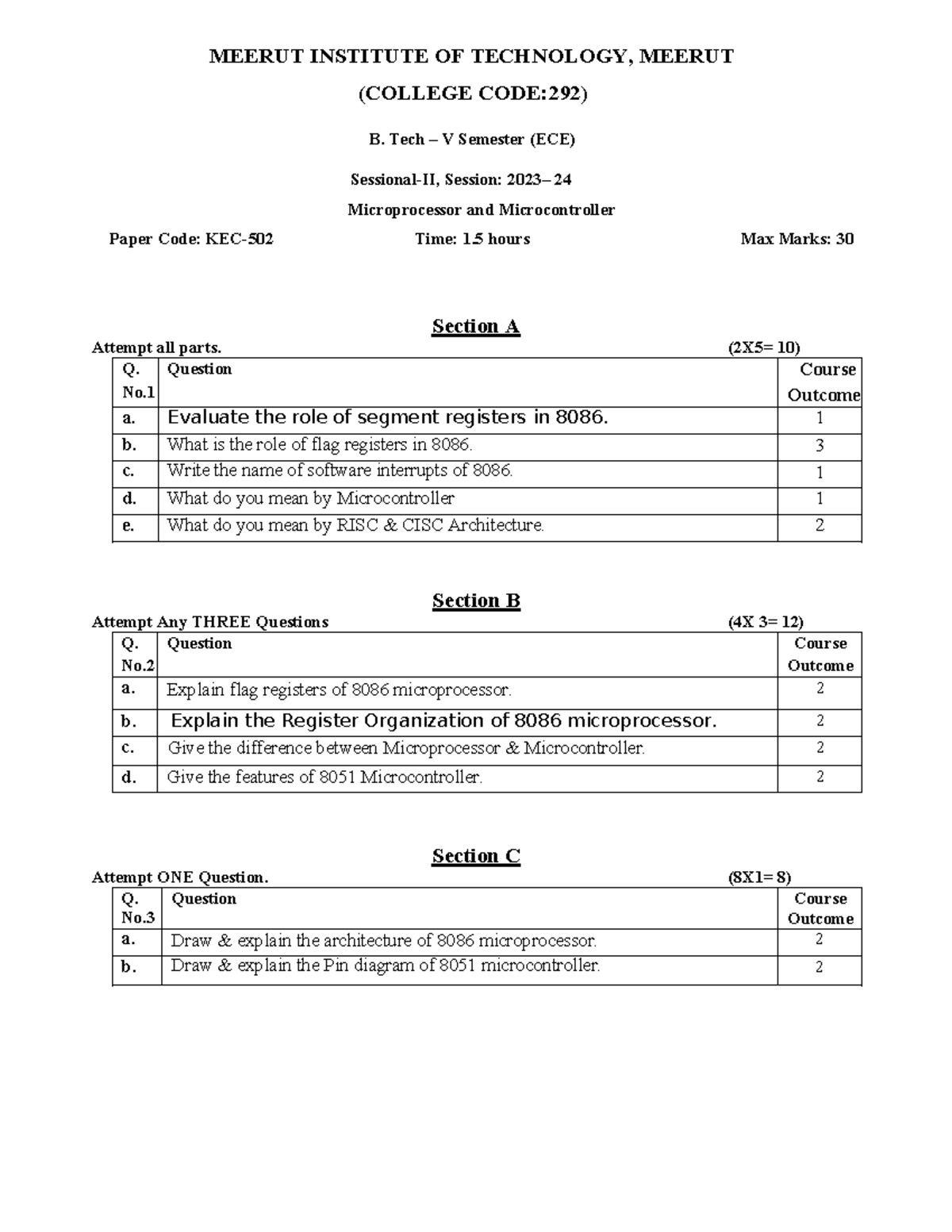 Microprocessor KEC502 Sessional II - MEERUT INSTITUTE OF TECHNOLOGY ...