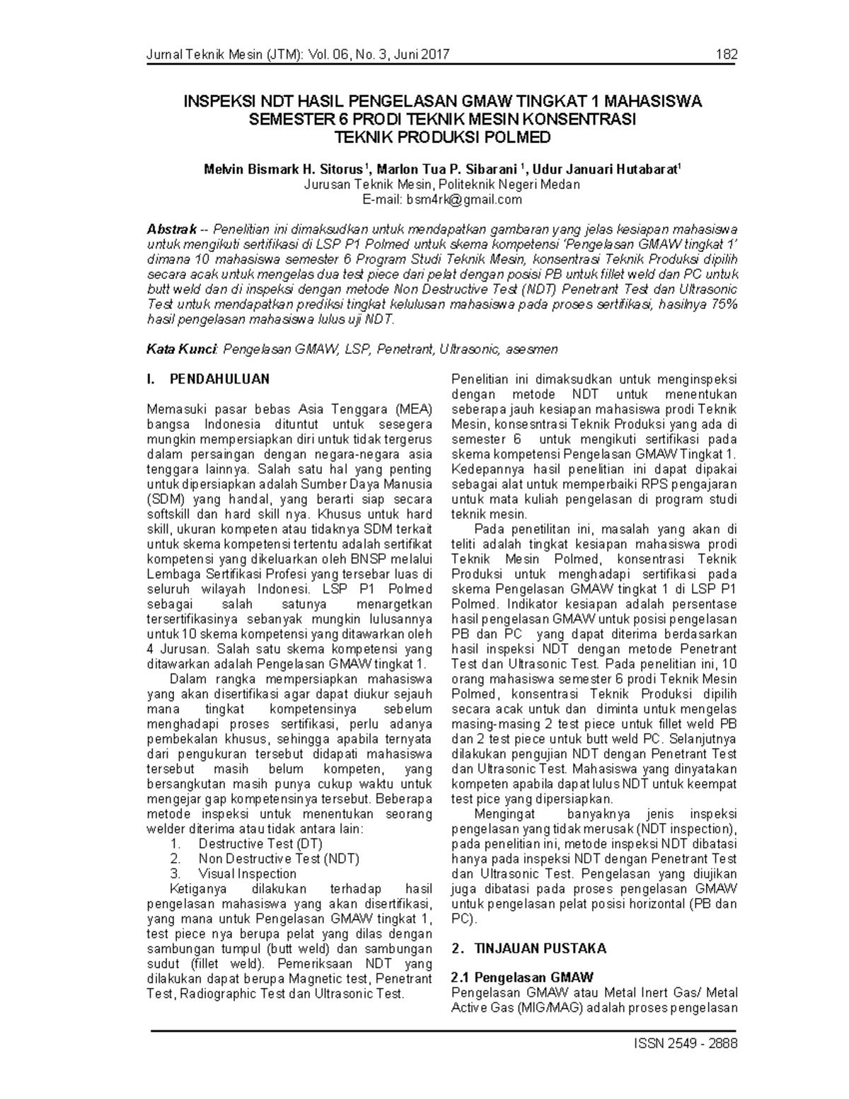 196144 ID inspeksi ndt hasil pengelasan gmaw tingk - INSPEKSI NDT HASIL ...