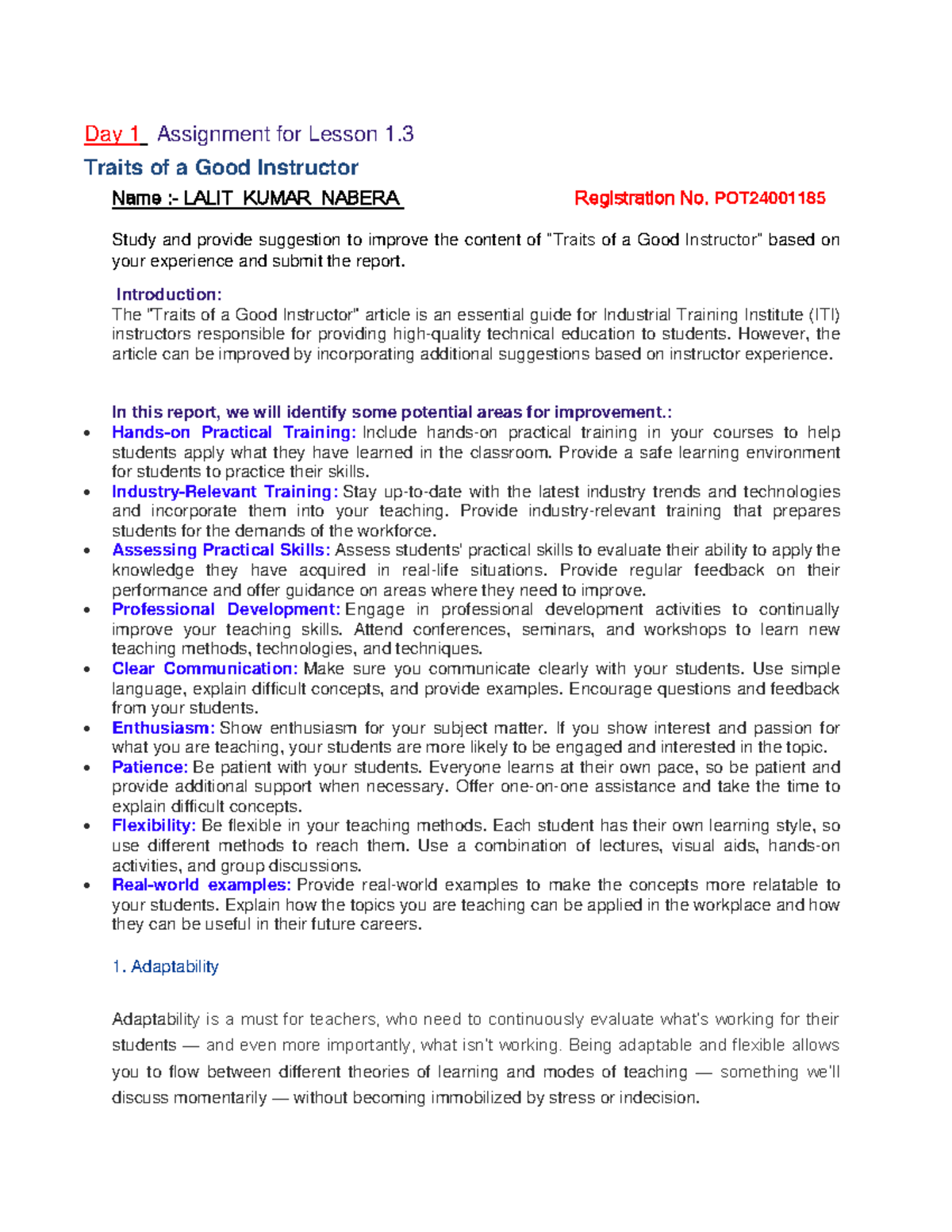 3dfsdfsdfsfdfsdgsdgsdgsg - Day 1 Assignment for Lesson 1. Traits of a ...