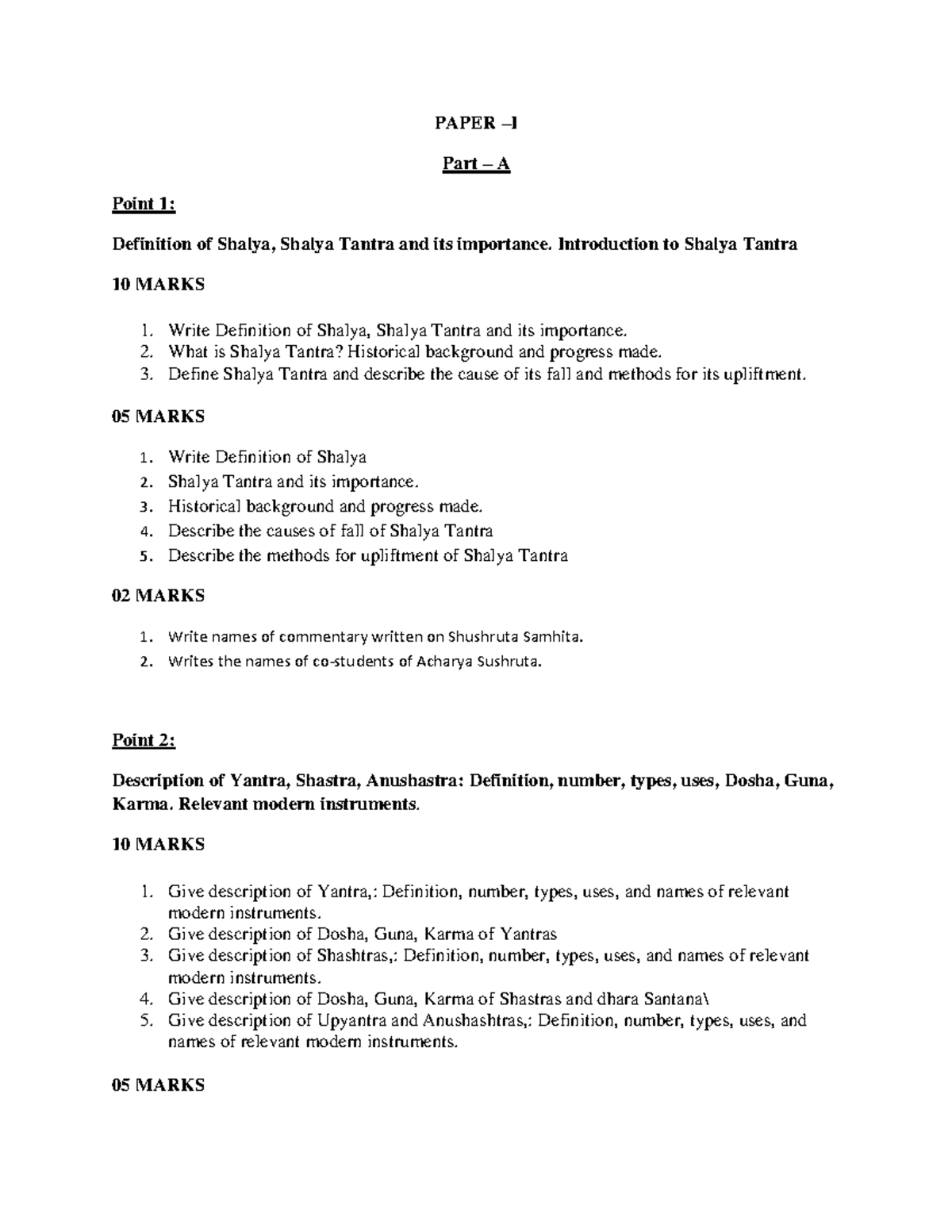 Salyam questions - Question paper - PAPER – I Part – A Point 1 ...