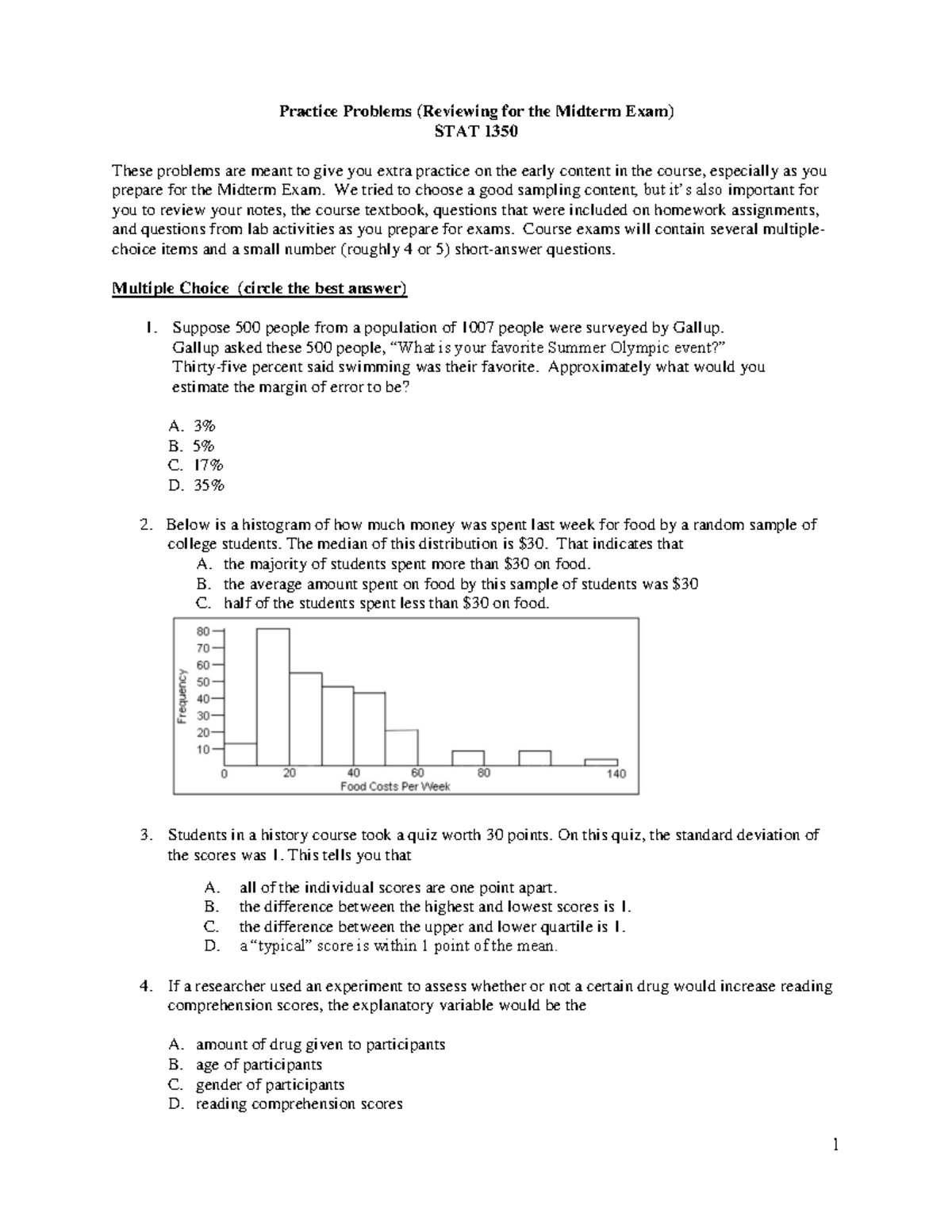 Practice Problems Midterm Review spring 17 - Practice Problems ...