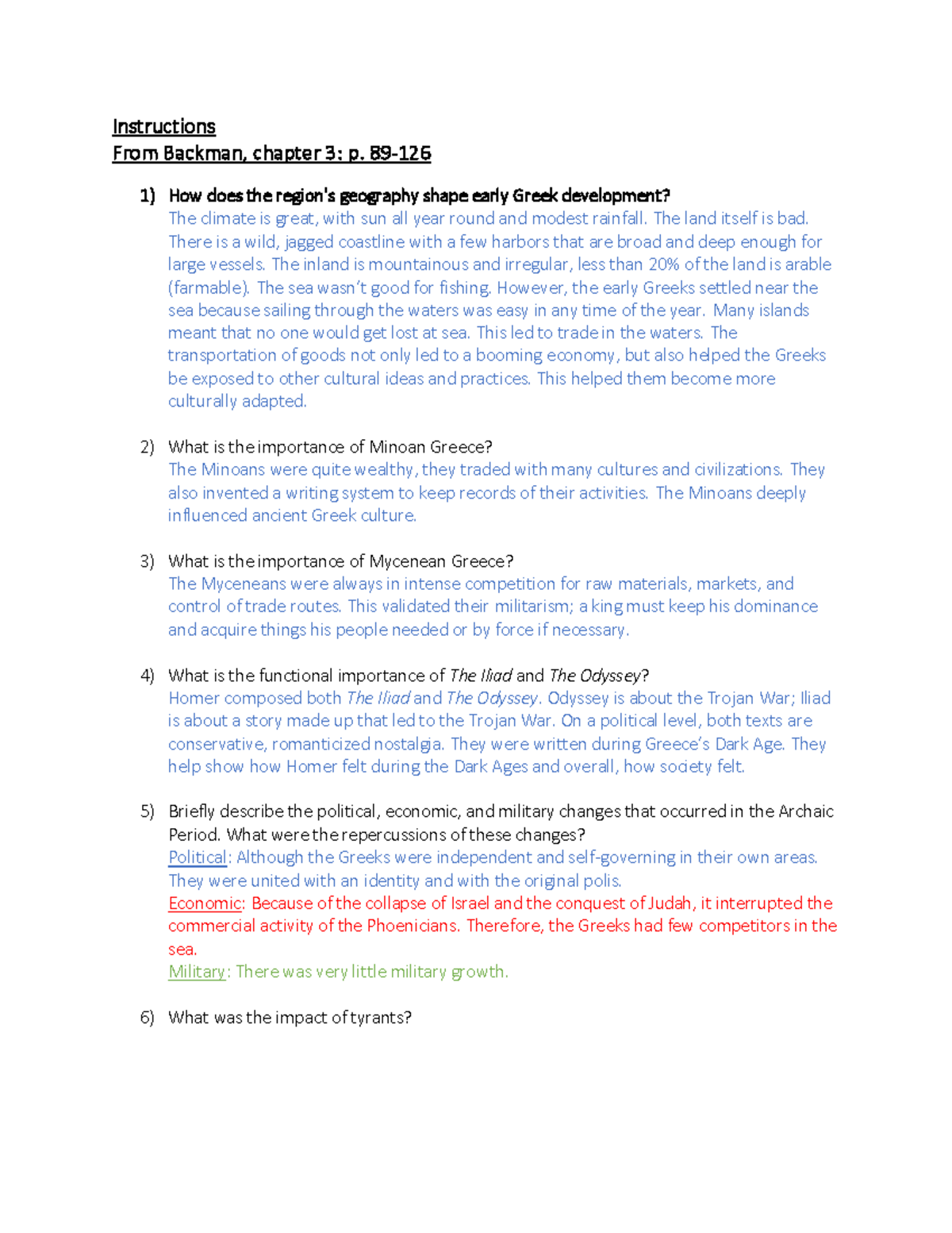 Class Prep Week 4 Greeks and Persians - Instructions From Backman, chapter 3 : p. 89 - 126 How ...