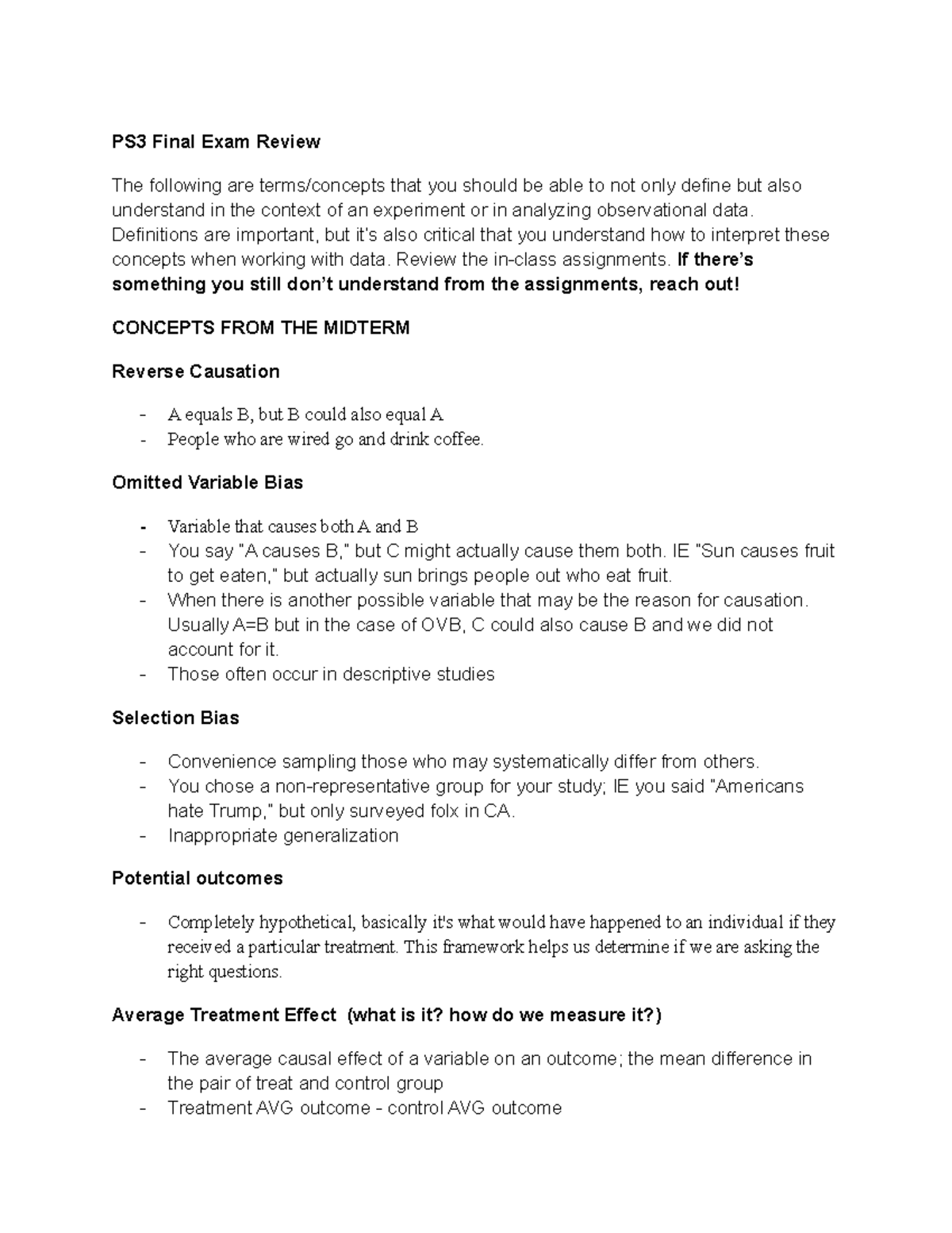 PS3 Final Exam Review (Cheat Sheet) - PS3 Final Exam Review The ...