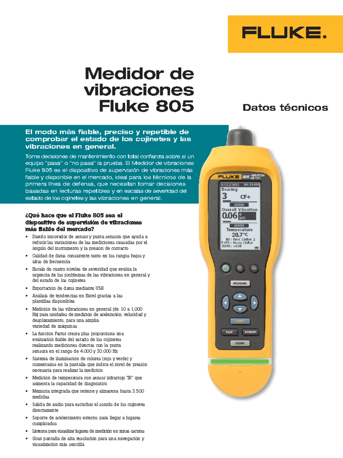 Fluke 805 - Datos Tecnicos Español - Medidor de vibraciones Fluke 805 ...