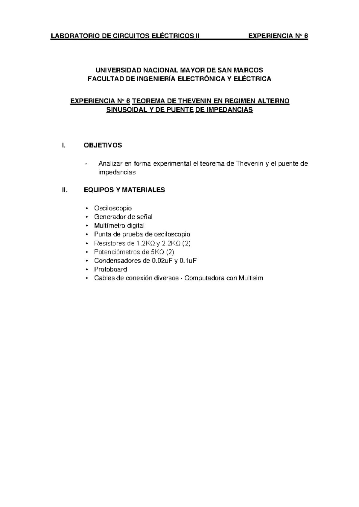 Laboratorio 6 - Informe previo - Circuitos Electricos II-2-5 - UNIVERSIDAD NACIONAL MAYOR DE SAN ...