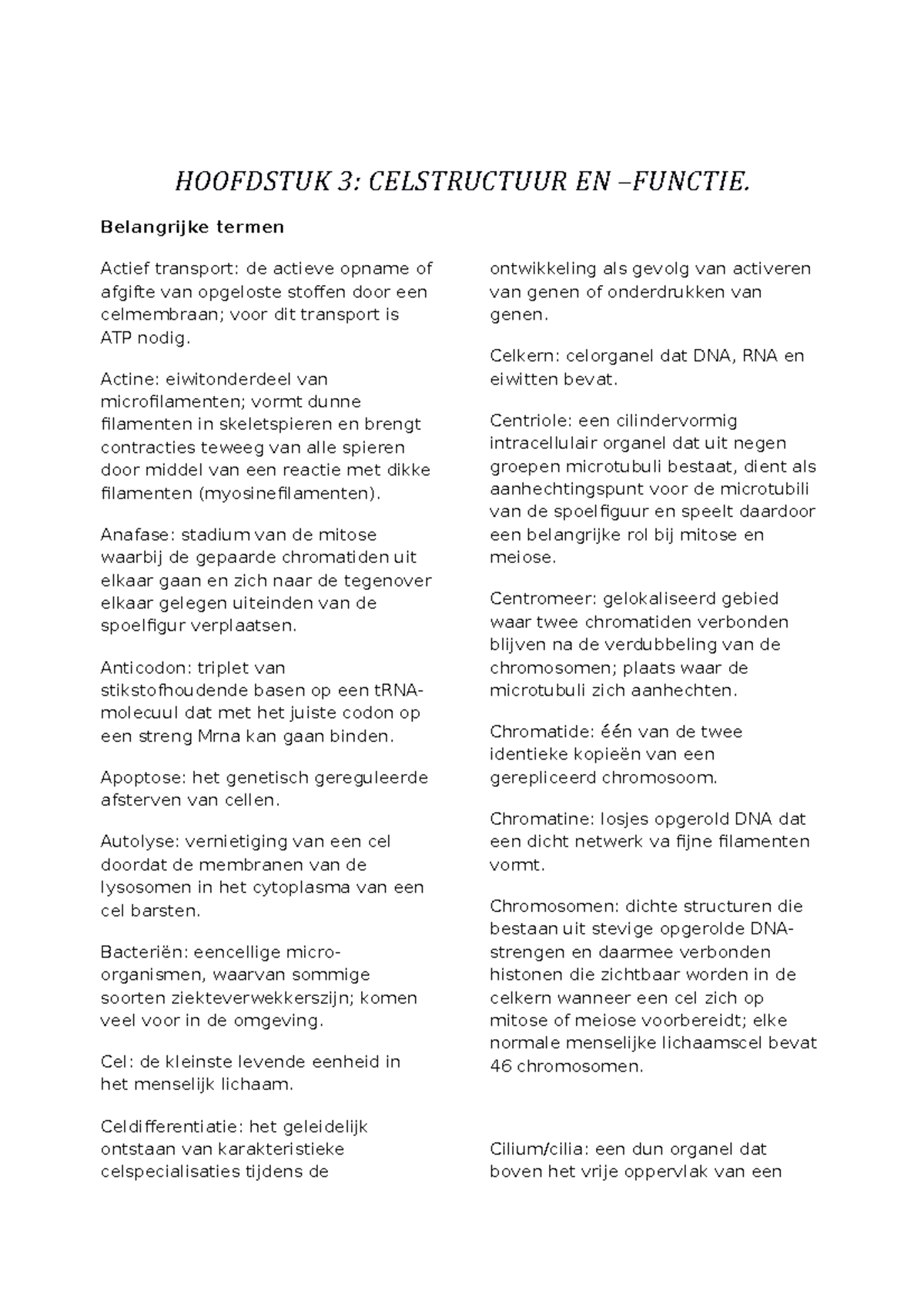 Hoofdstuk-3-samenvatting - HOOFDSTUK 3: CELSTRUCTUUR EN –FUNCTIE ...