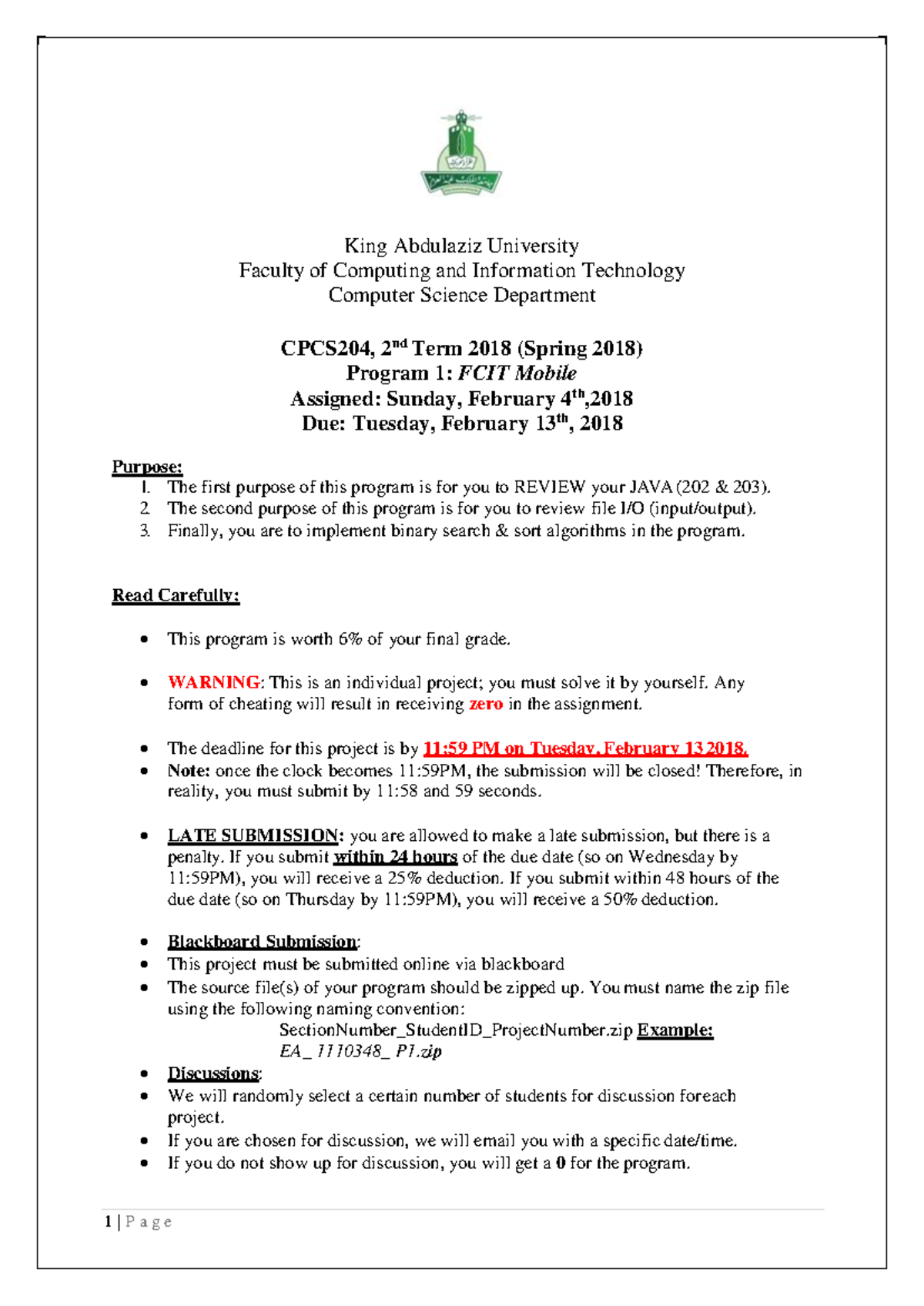 CPCS204 Program 1 2018 2nd - King Abdulaziz University Faculty of ...