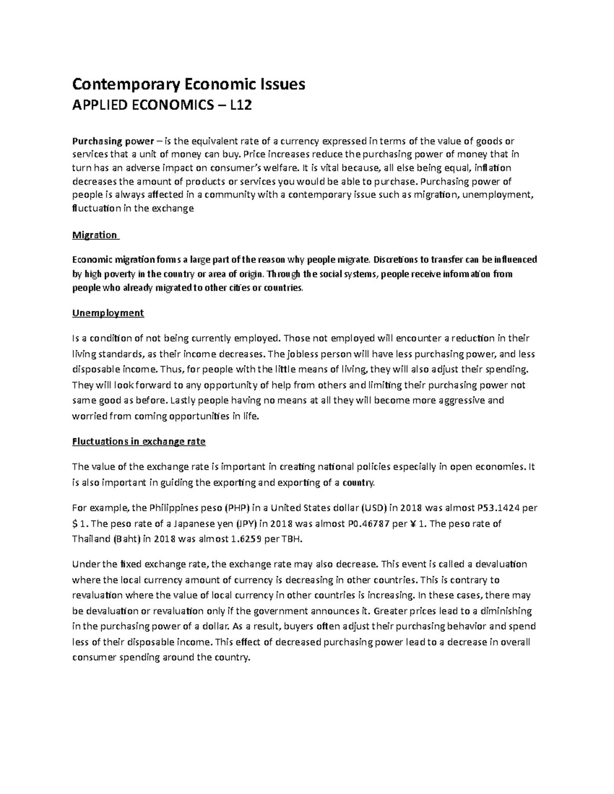 Applied Eco - 12 - Lecture notes - Contemporary Economic Issues APPLIED ...
