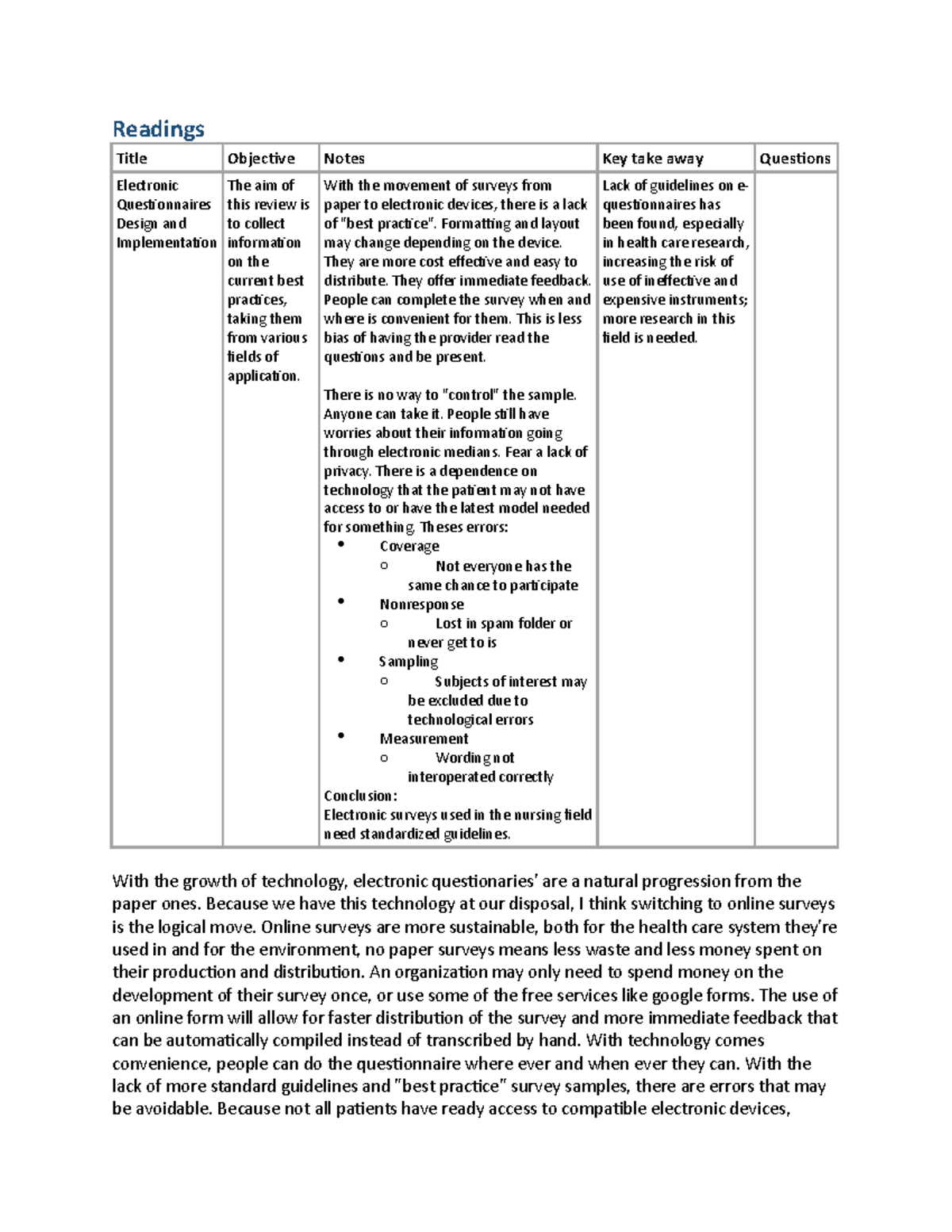 Week 6 - Lecture notes 6 - Readings Title Objective Notes Key take away ...